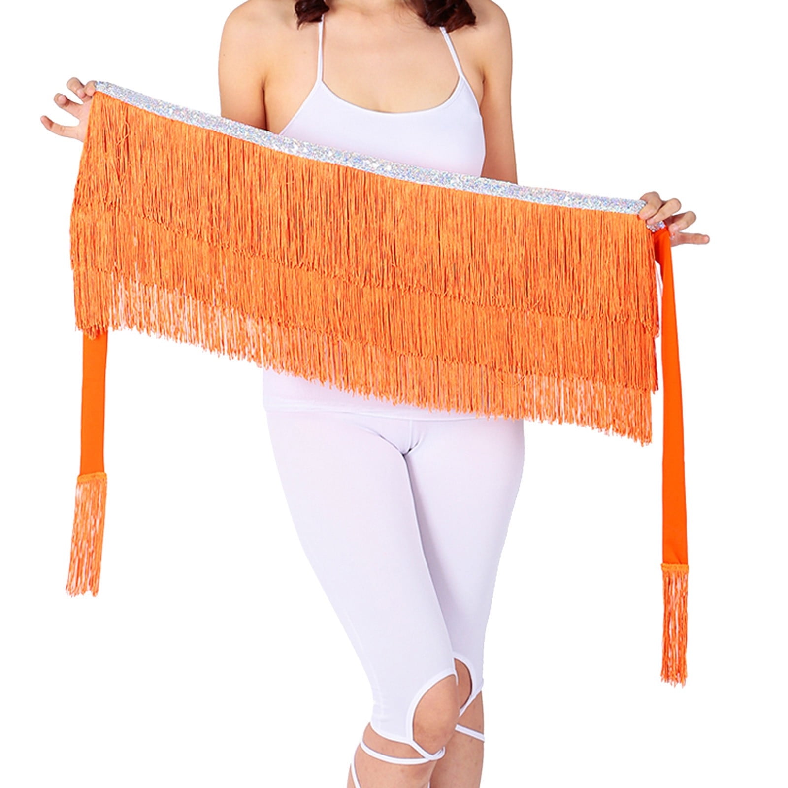 Latin Dance Skirt with Encryption Tassel Waist Towel Wrap Lace Up ...