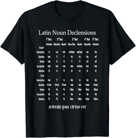 Latin Noun Declension Chart T-Shirt for Classical Education - Walmart.com