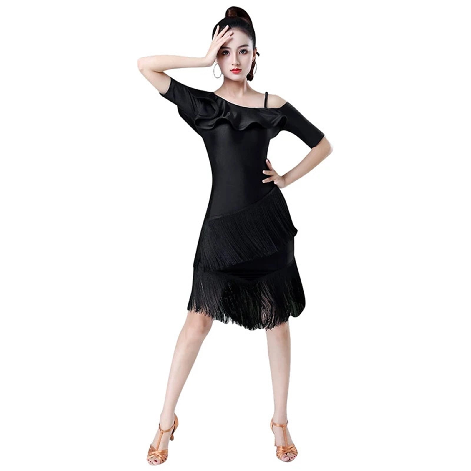 Latin Party Dance Clothing For Women Diagonal Shoulder Dress Fringe ...