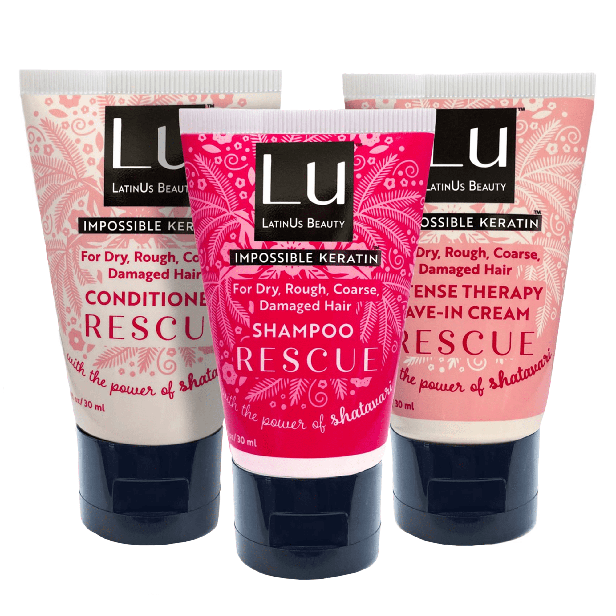 LatinUs Beauty Rescue Shampoo, Conditioner, Leave-in Cream Kit for ...