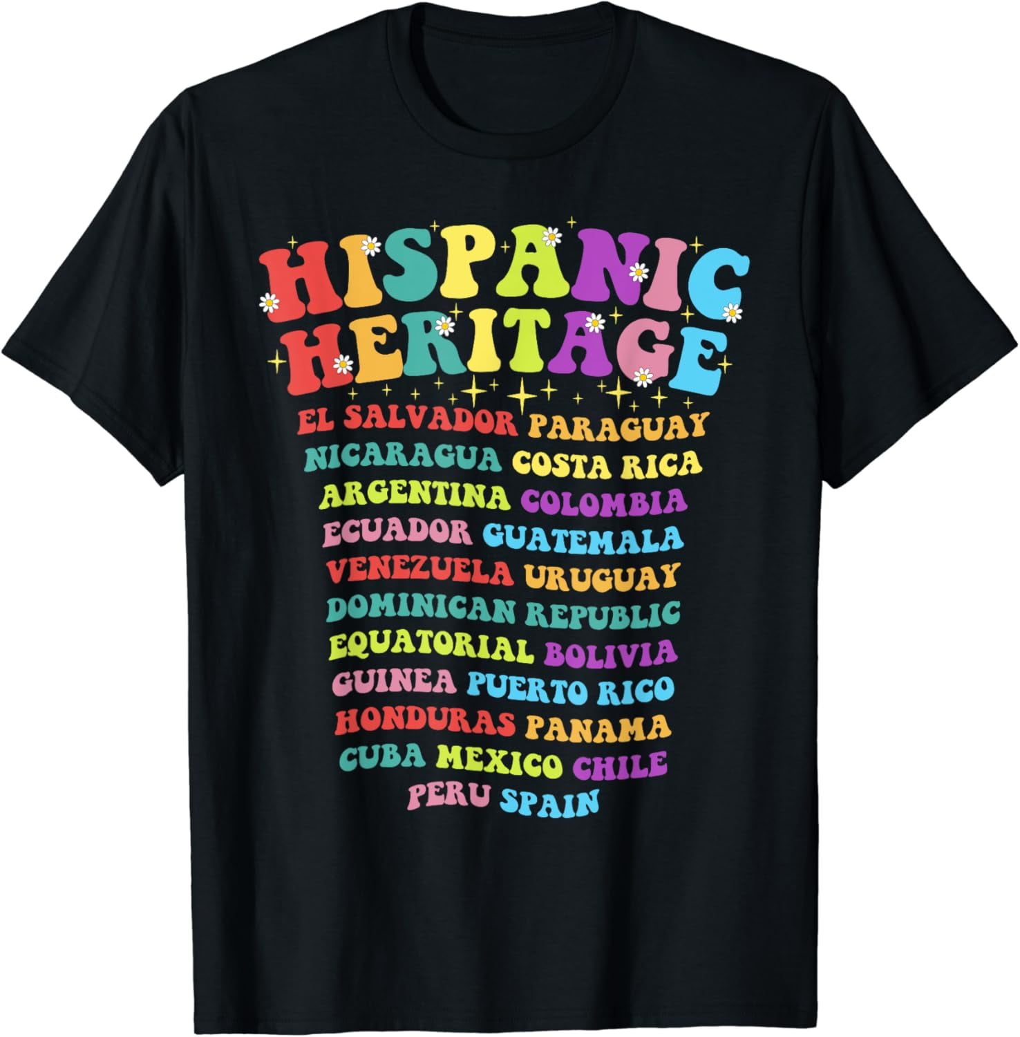 Latino Countries Names Groovy Hispanic Heritage Month T-Shirt - Walmart.com