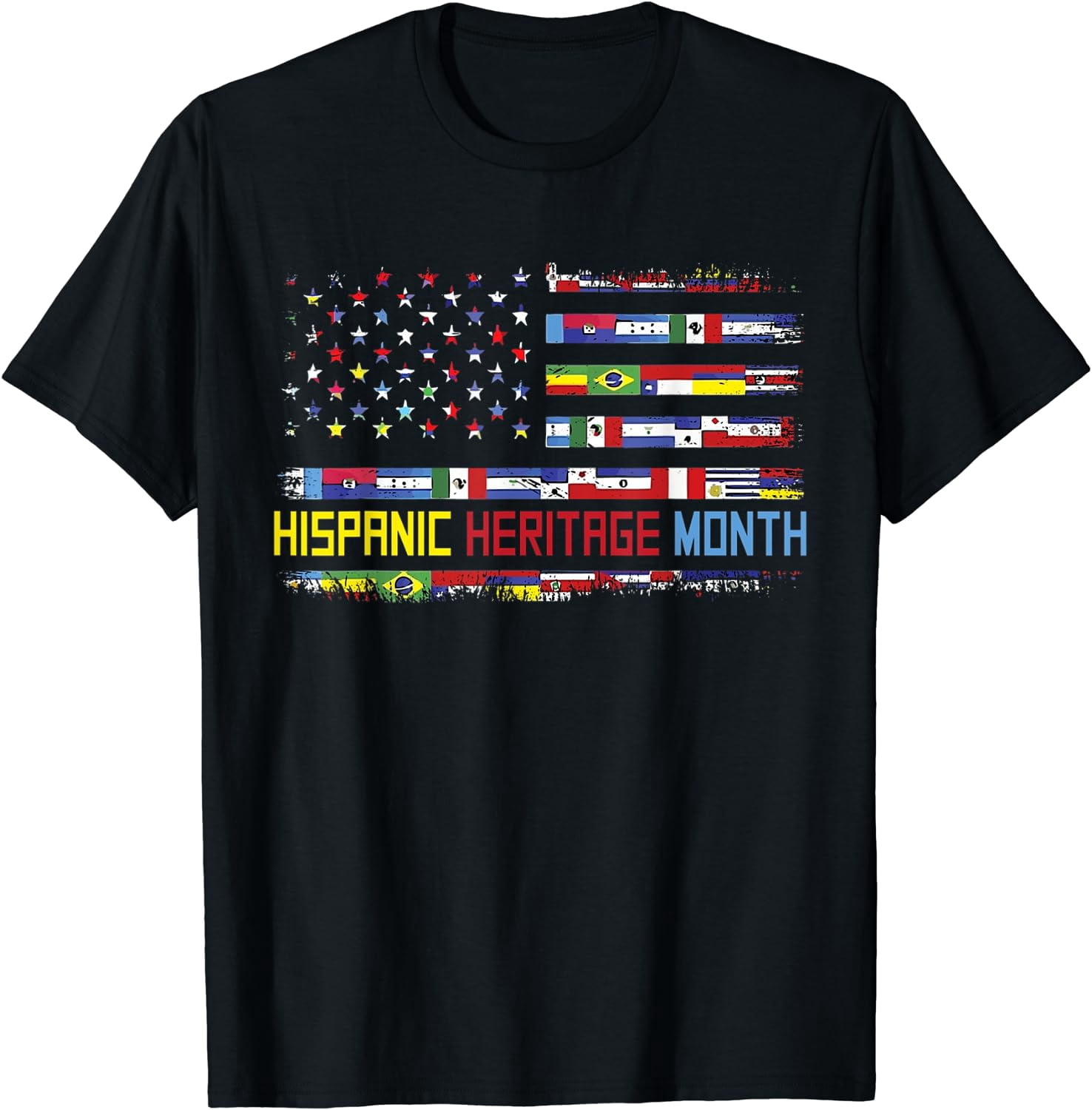Latino National Hispanic Heritage Month Countries USA Flag T-Shirt ...