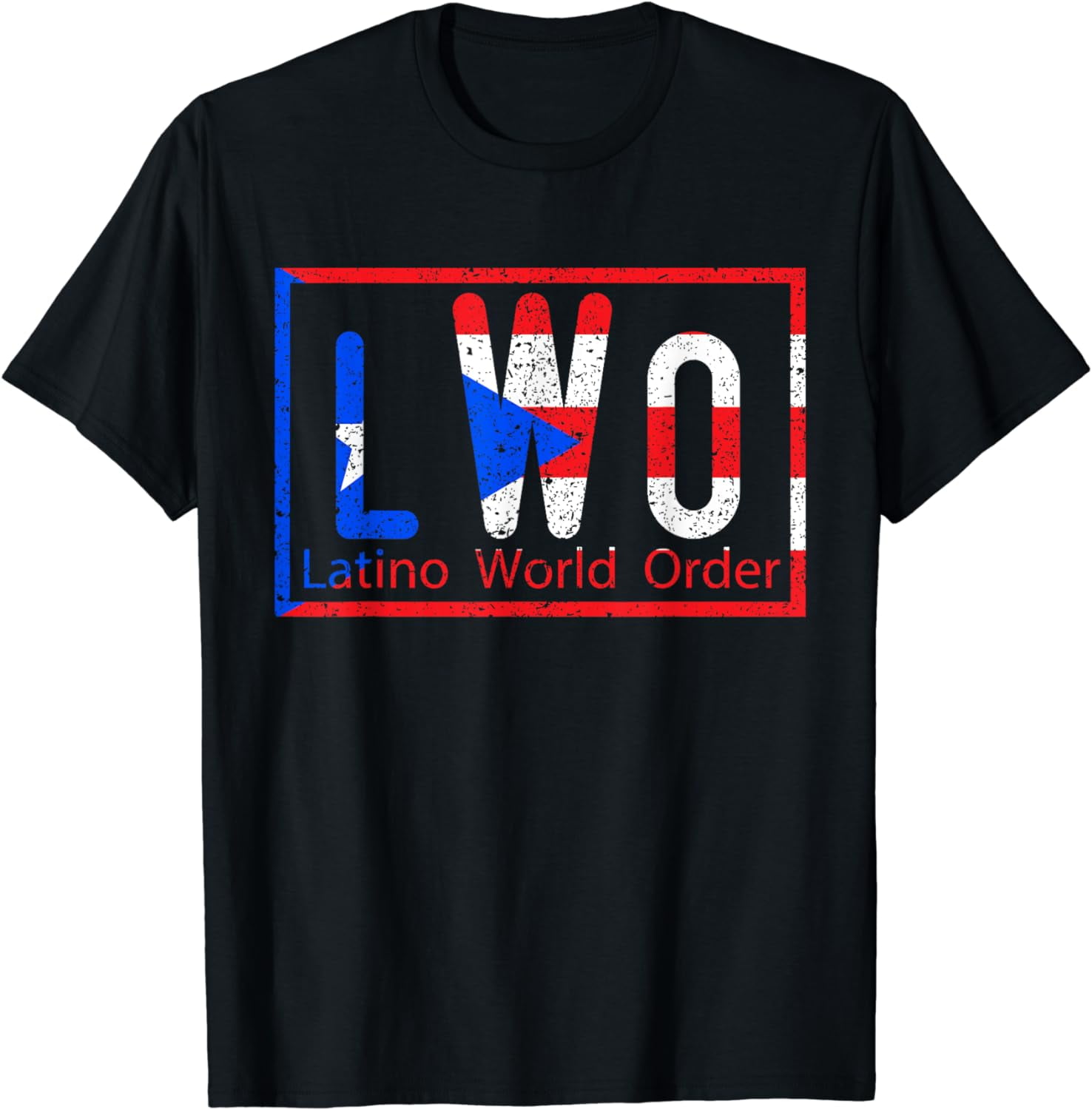 Latino world order Puerto Rico blue and red Black T-Shirt Casual Crew ...