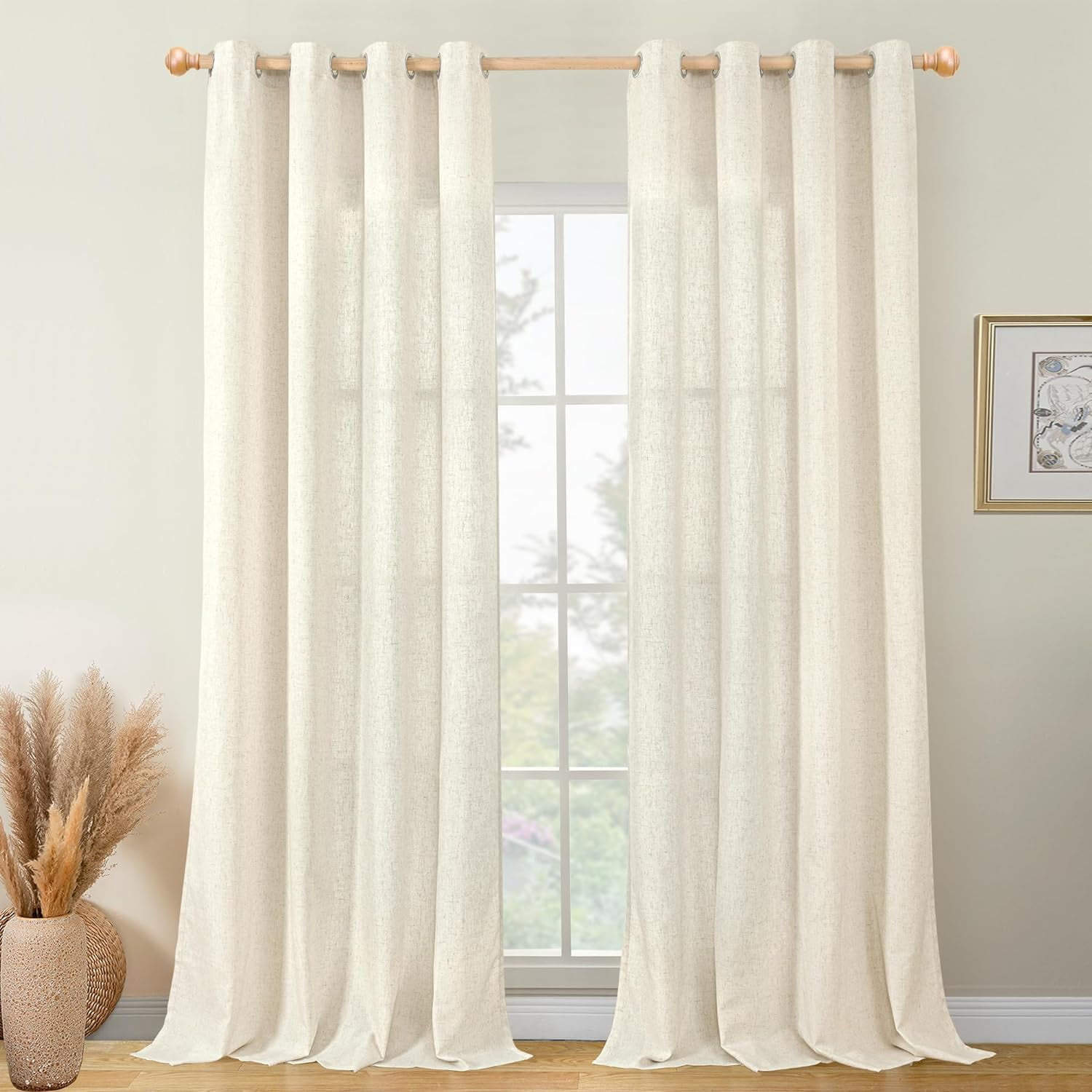 Latitude Run® Thick Natural Linen Curtains Back Tab Light Filtering ...