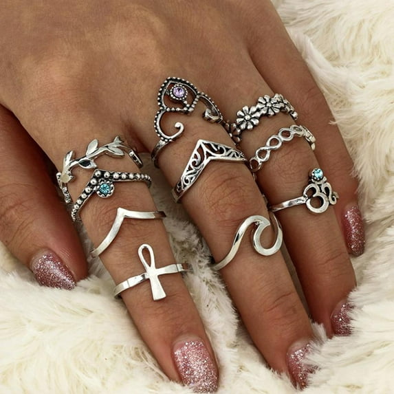 Latrodar 10pcs/Set Women Bohemian Vintage Stack Rings Above Knuckle ...