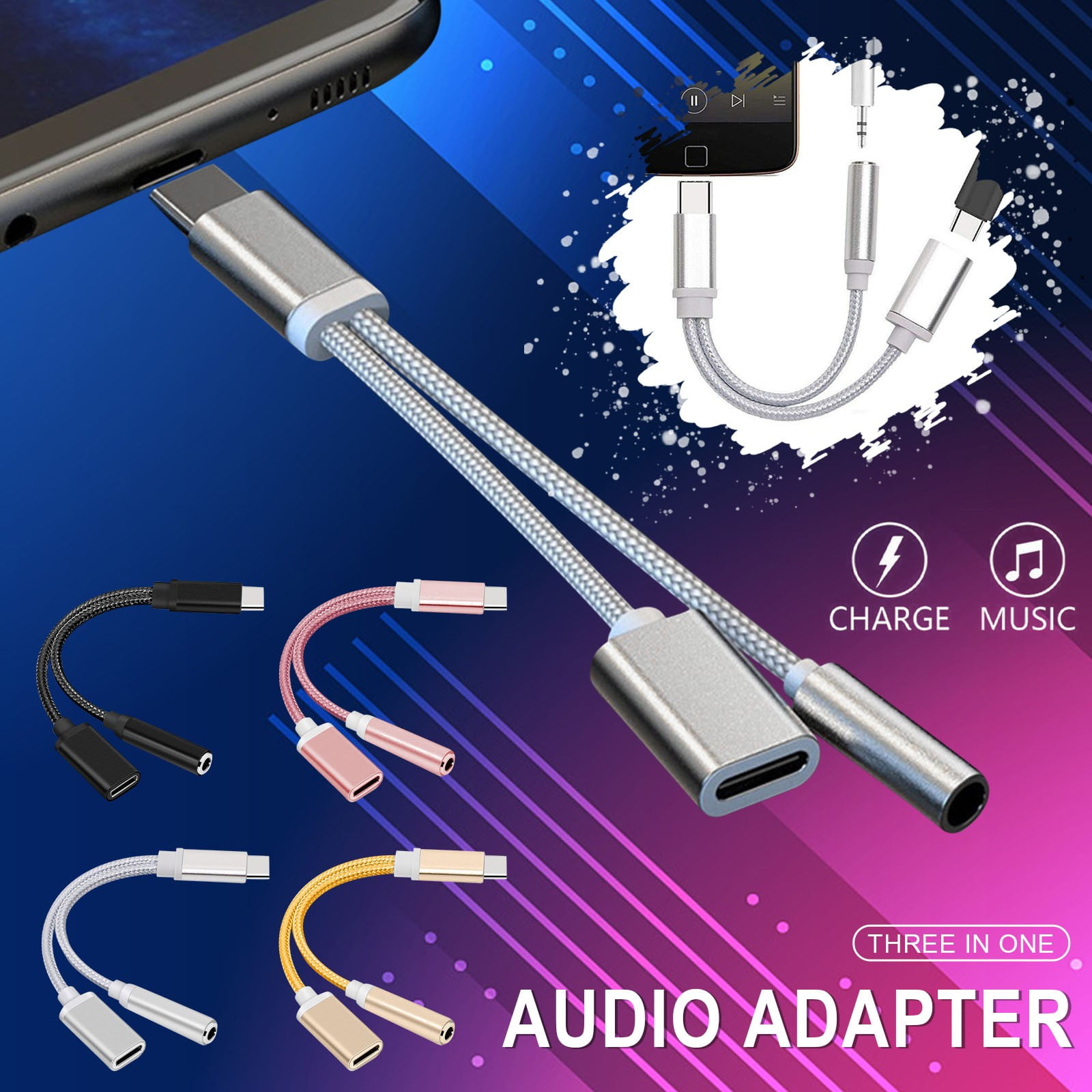 Latrodar 2-in-1 Adapter,Type-C To Type-C + 3.5mm Charging Audio Adapter ...