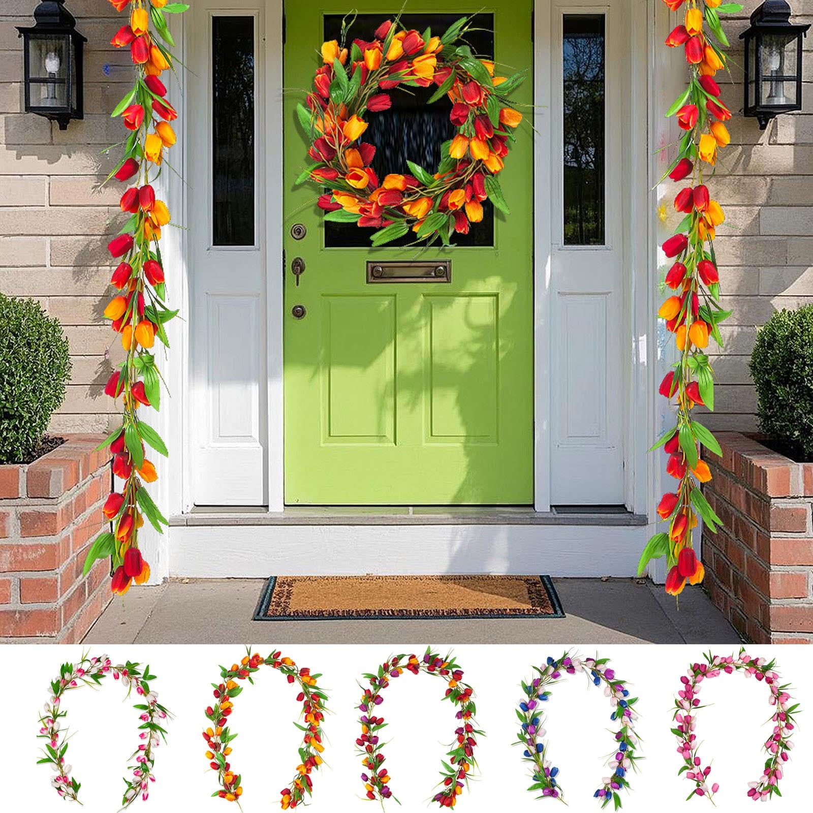 Latrodar Artificial Tulip Garland Spring Summer Garland with Green ...
