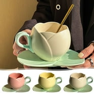 Porcelain Tea Cup and Saucers, Set of 2 8 Oz Floral Coffee Mug with ...