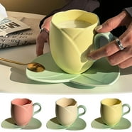 Porcelain Tea Cup and Saucers, Set of 2 8 Oz Floral Coffee Mug with ...