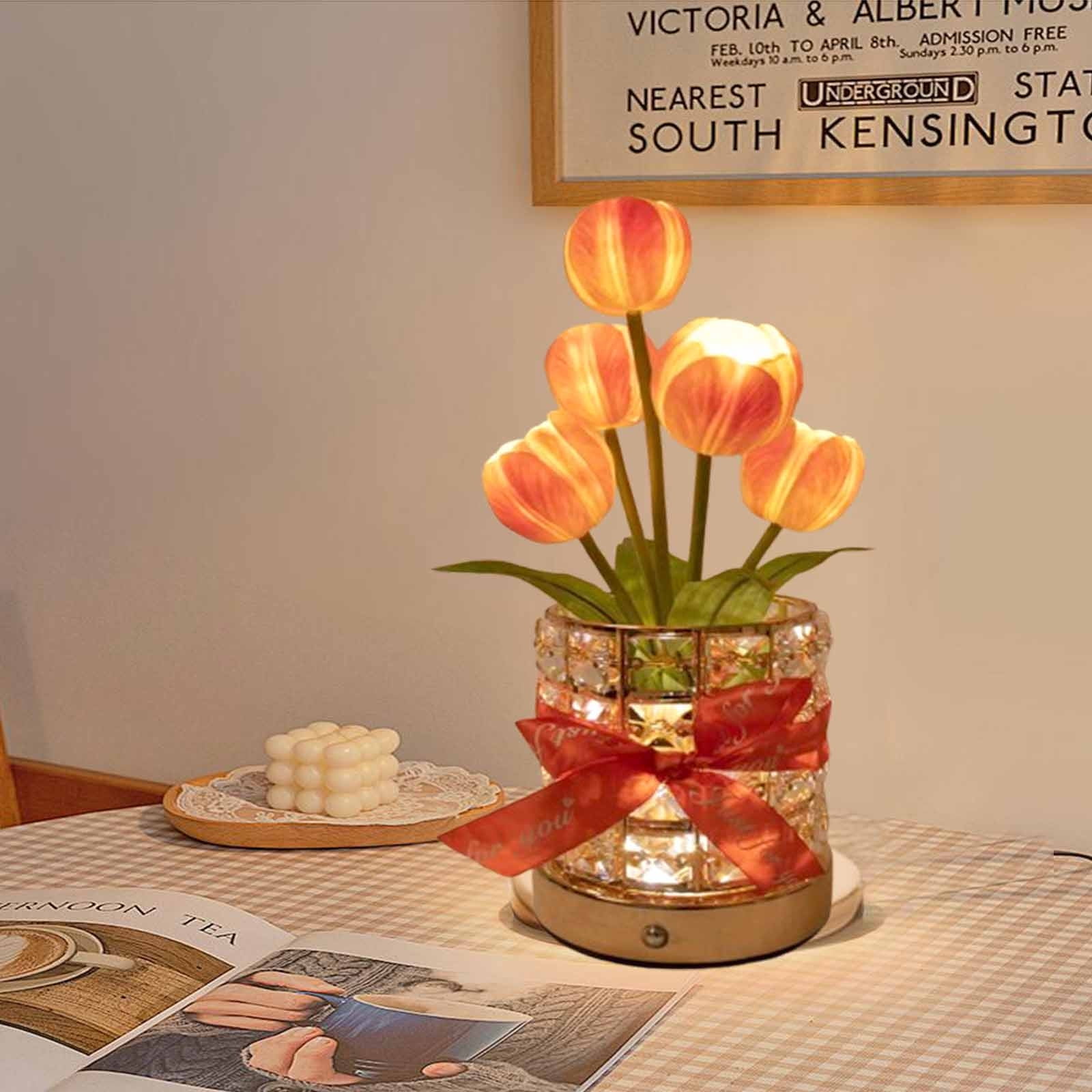 Latrodar Crystal Table Lamp Simulation Potted Plant Decorative Secure ...