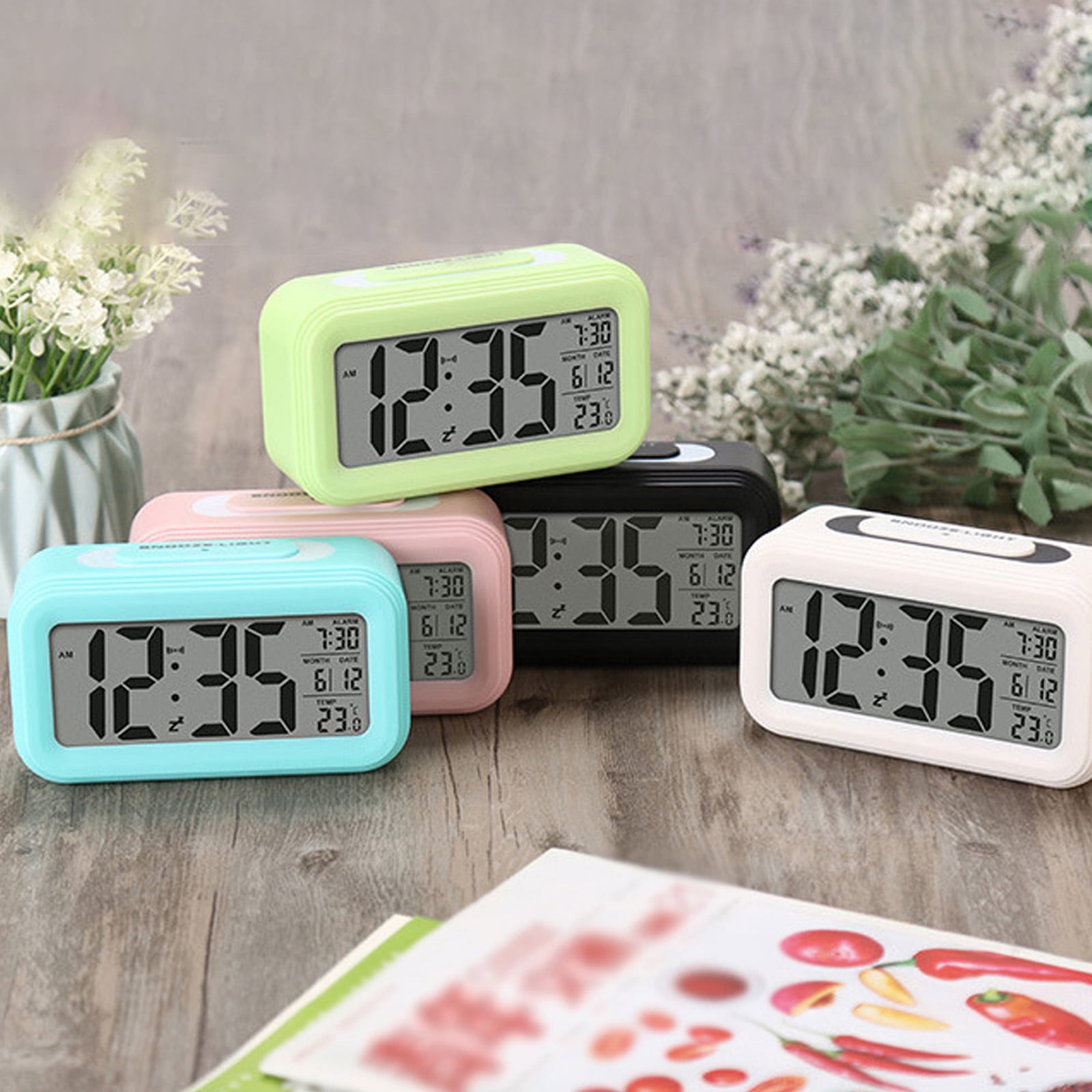 Latrodar Digital Alarm Clock With Background Lighting LCD Display Temperature Monitor Snooze ...