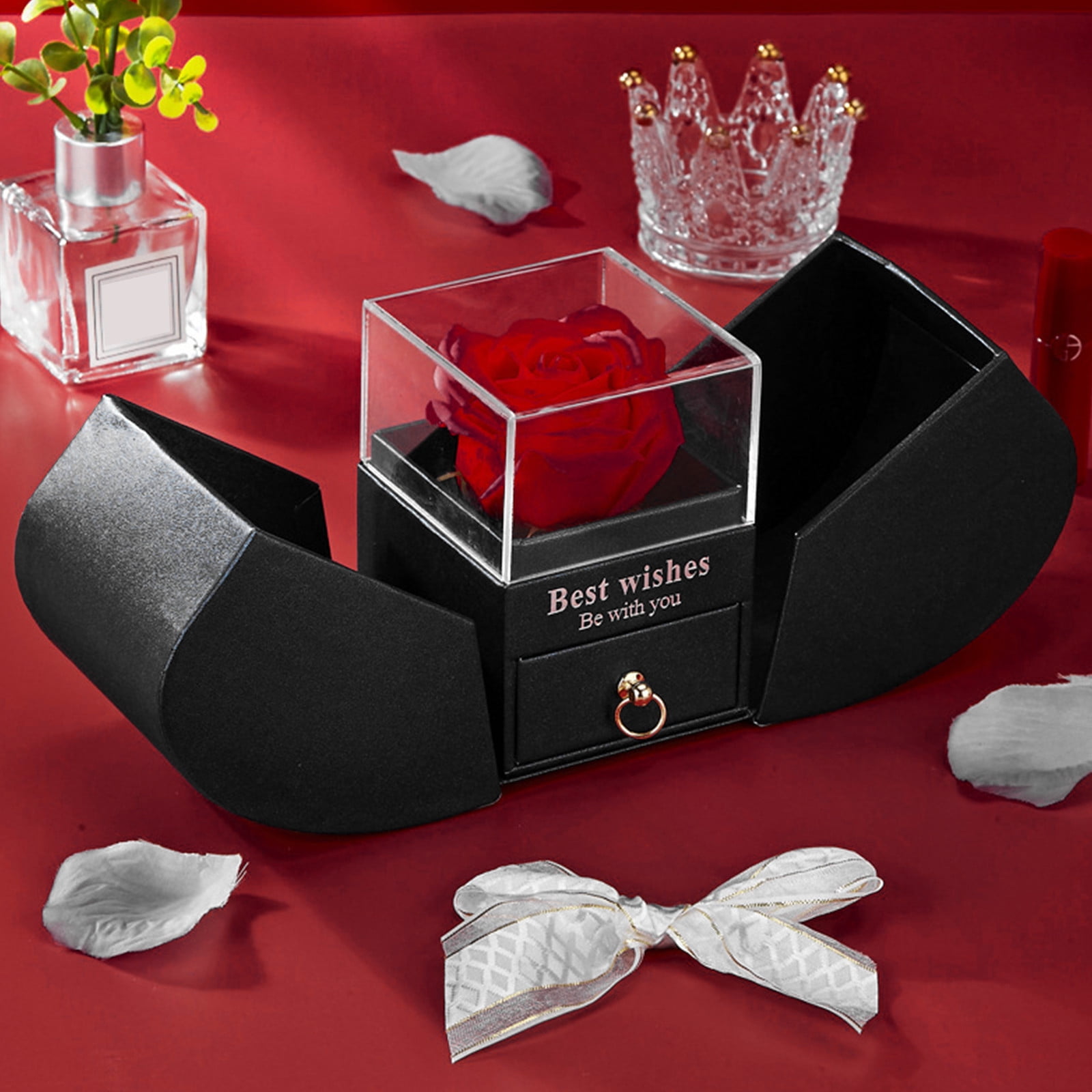 Latrodar Double Door Eternal Rose Jewelry Box With Bow Valentine's Day ...