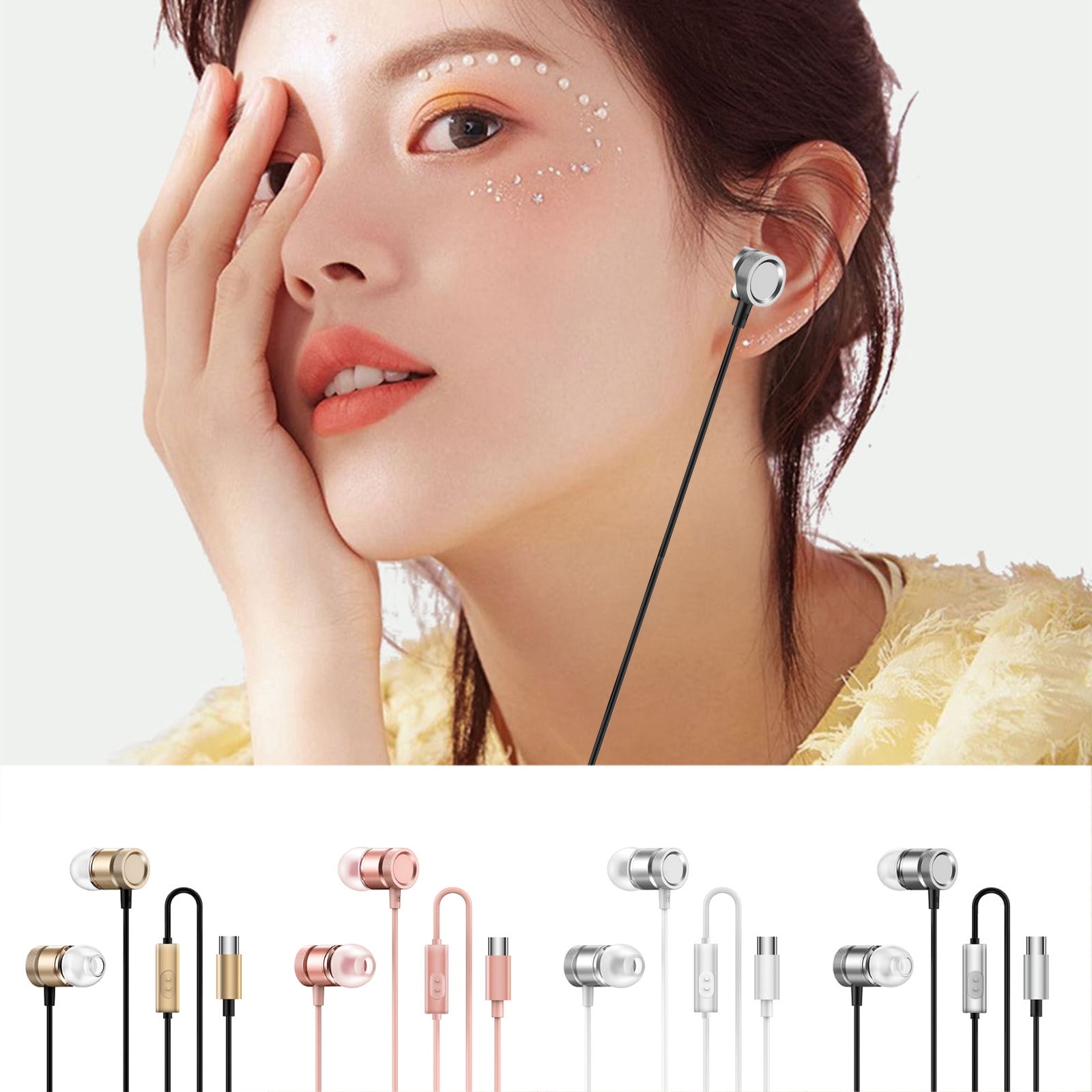 Latrodar Metal In-ear Flat Port Headphones Type-c Plug Heavy Mother's ...