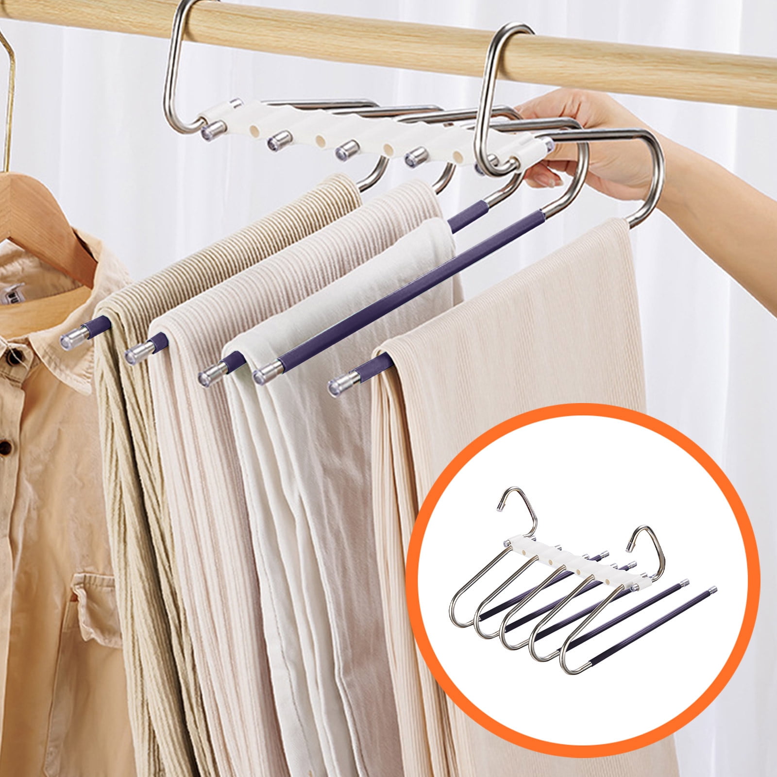 Latrodar Stainless Steel Pants Rack Pants Clip Multifunctional Non Slip Cabinet Multi Layer Non ...