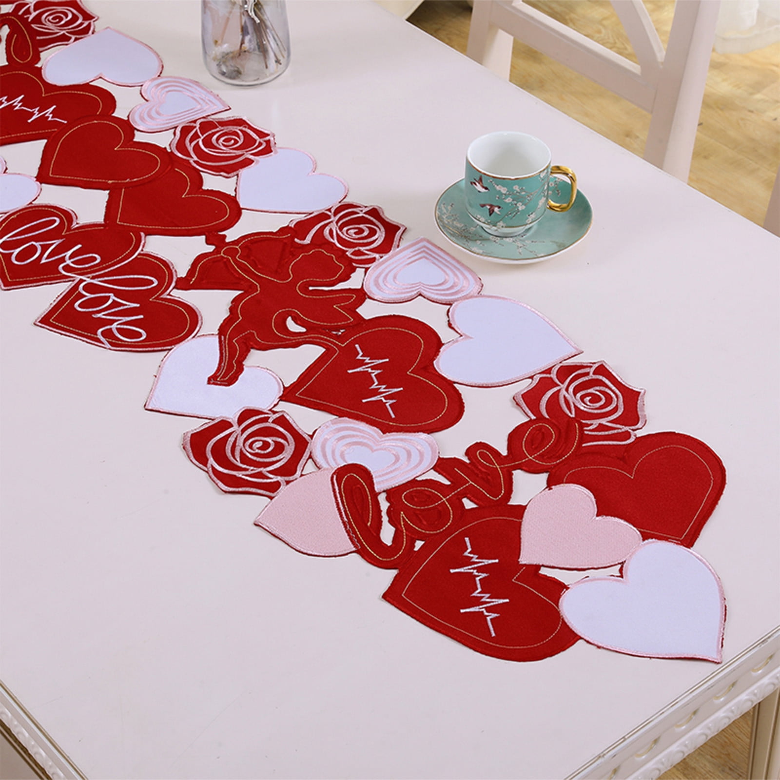 Latrodar Valentine's Day Table Runner Table Runner Embroidered Red Love ...