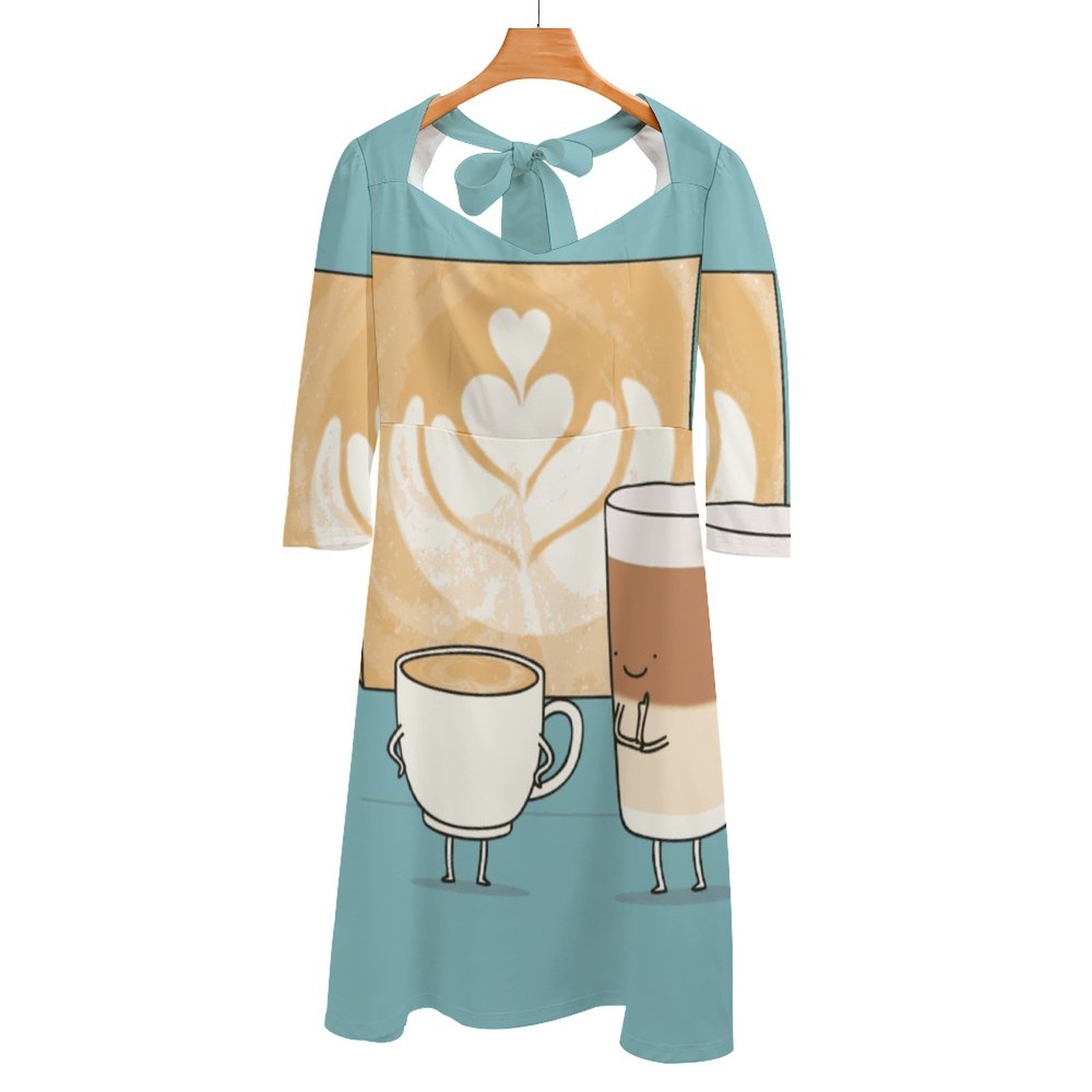 Latte Art Square Neck Dress Summer Dress Women Elegant Halter Print ...