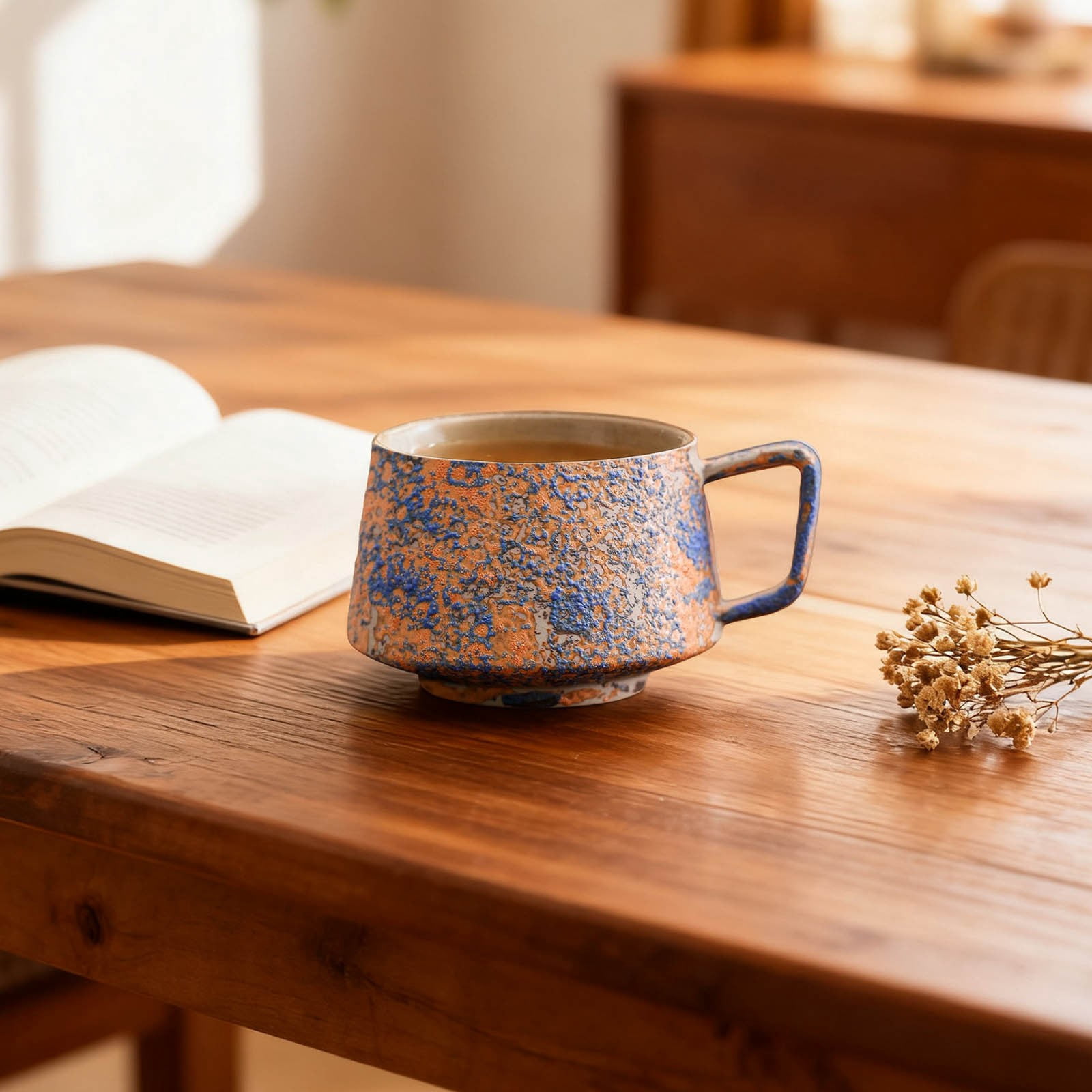 Latte Mugs Wide Mouth, Blue Nordic Ceramic Coffee Cup for Cappuccino ...