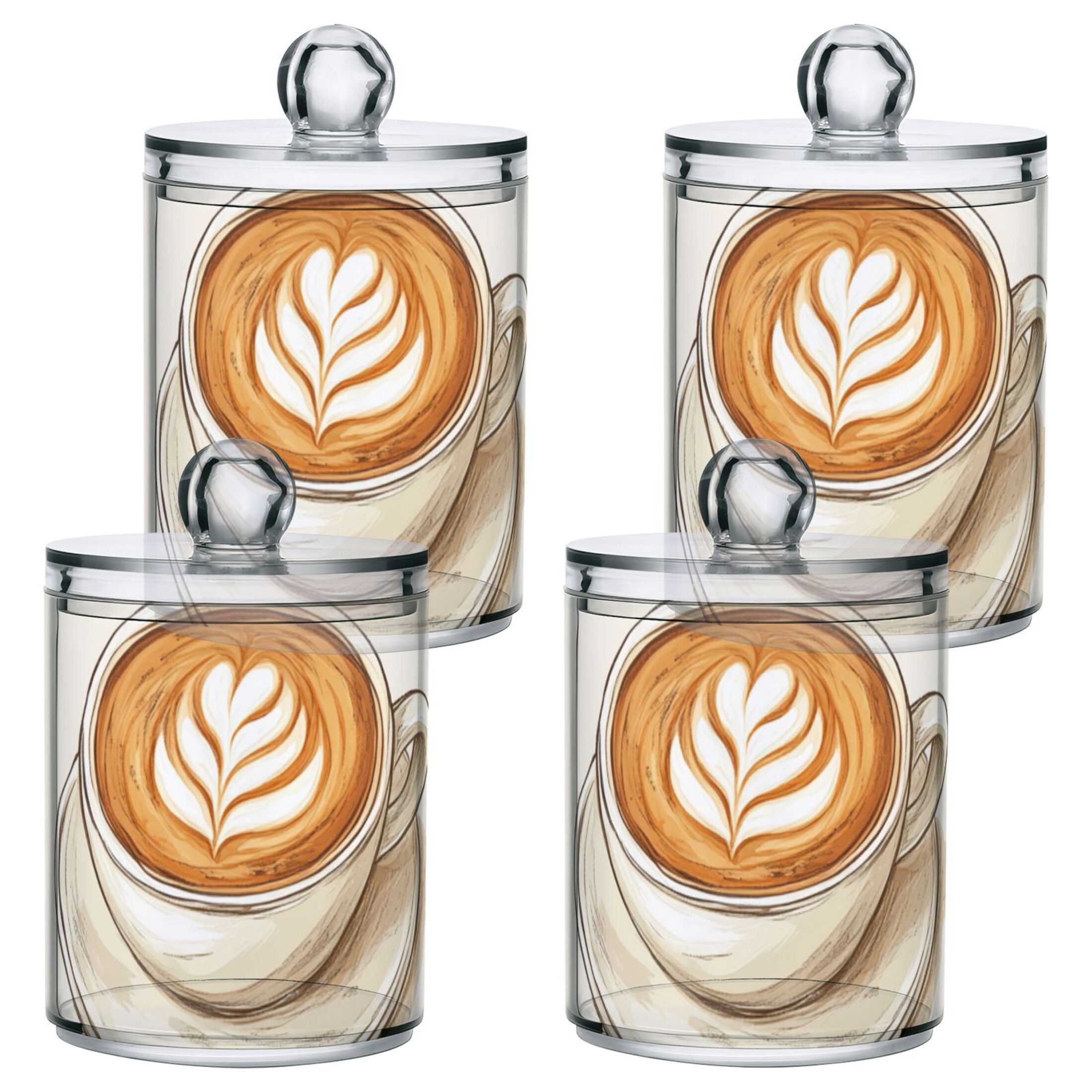 Lattee Coffee Hand Drawn Translucent Plastic Cans Storage Canisters ...