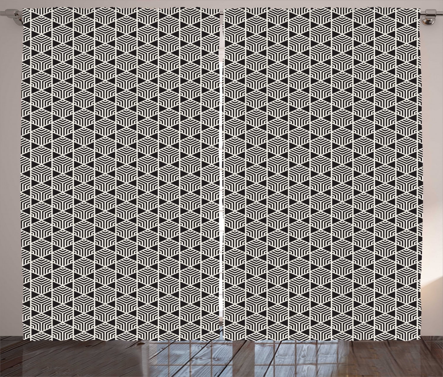 Lattice Curtains 2 Panels Set, Hexagon Frames with Simple Abstract ...