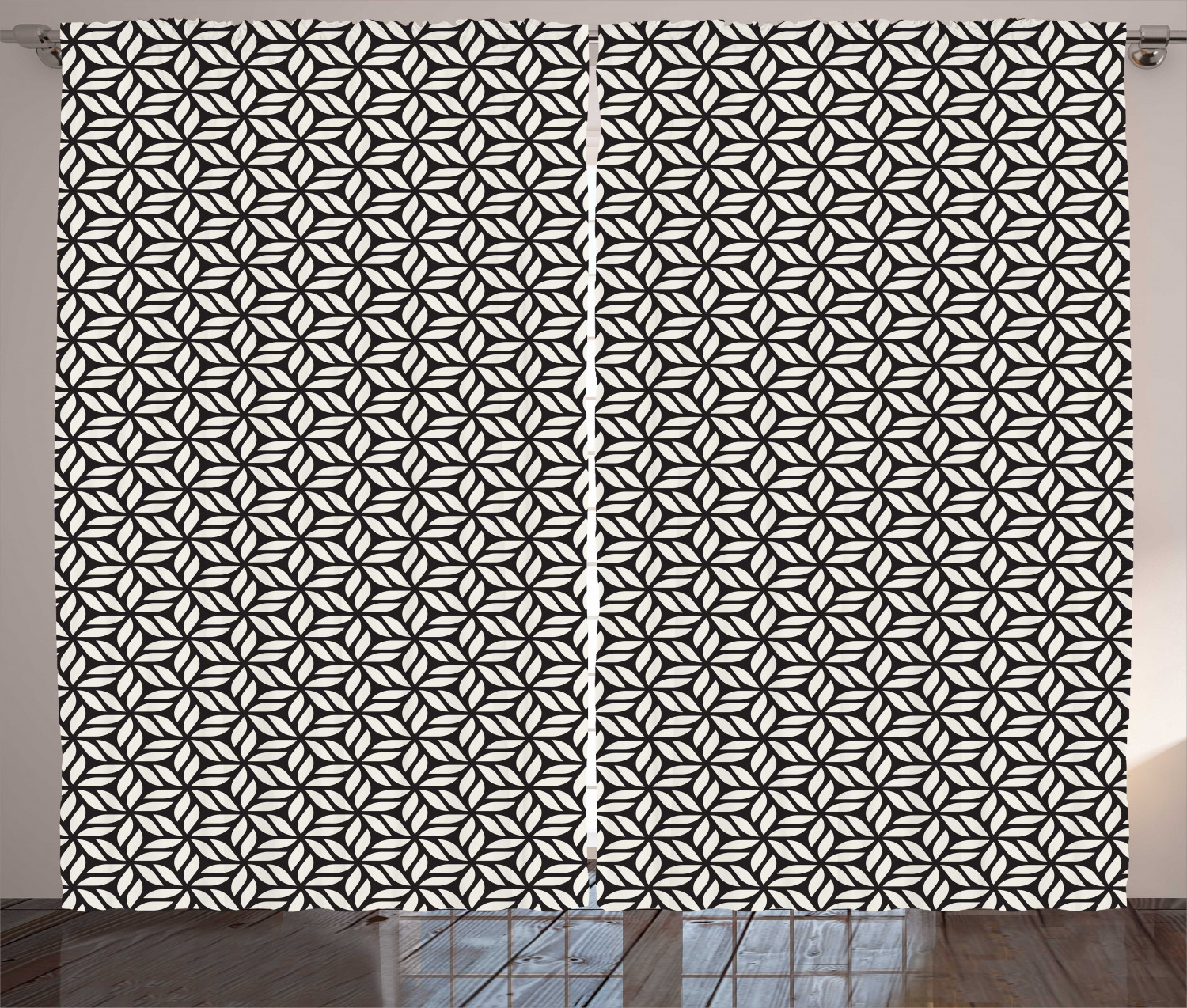 Ambesonne Lattice Curtains 2 Panel Set, Flower Petal Silhouettes, 108 ...