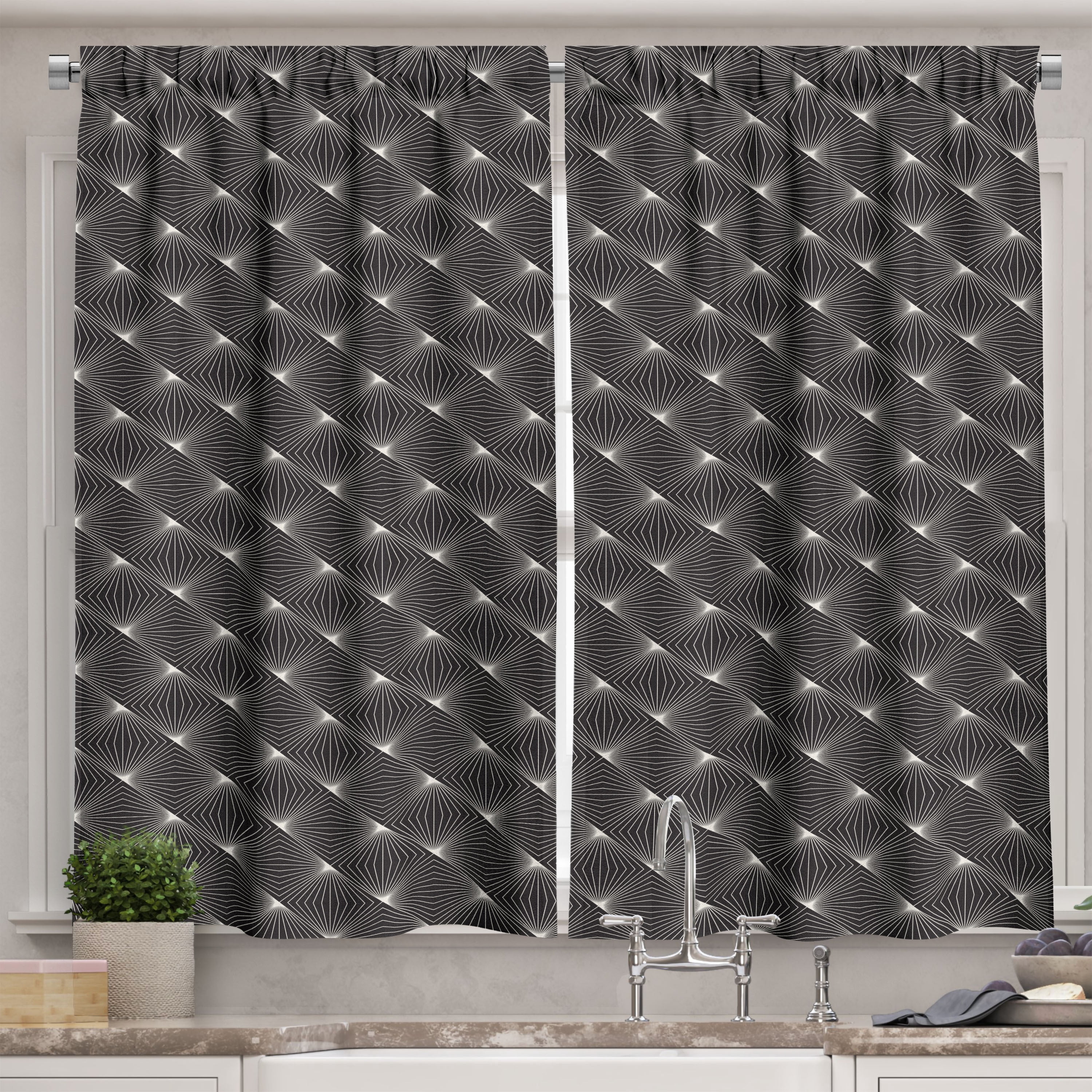 Lattice Curtains 2 Panels Set, Simple Graphic Composition with Thin ...