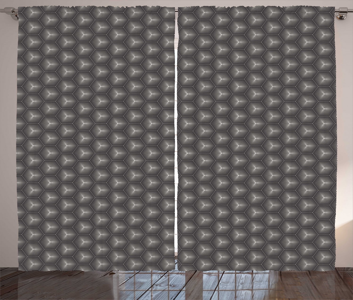 Lattice Curtains 2 Panels Set, Small Triangles and Abstract Striped ...