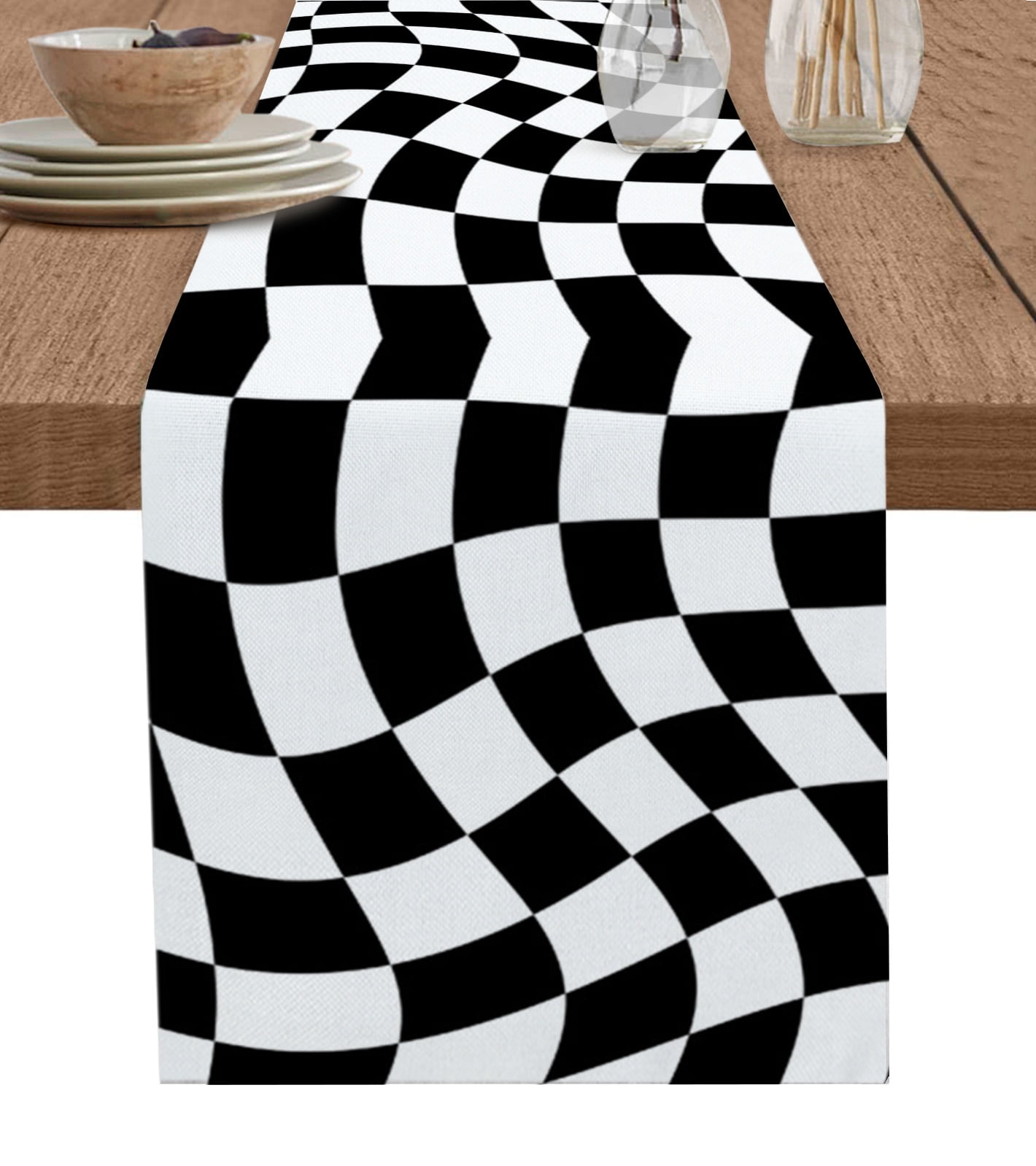 Lattice Deformation Black White Block Table Runner ration Home r Dinner ...