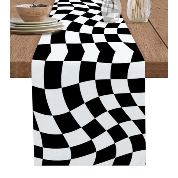Lattice Deformation Black White Block Table Runner ration Home r Dinner ...