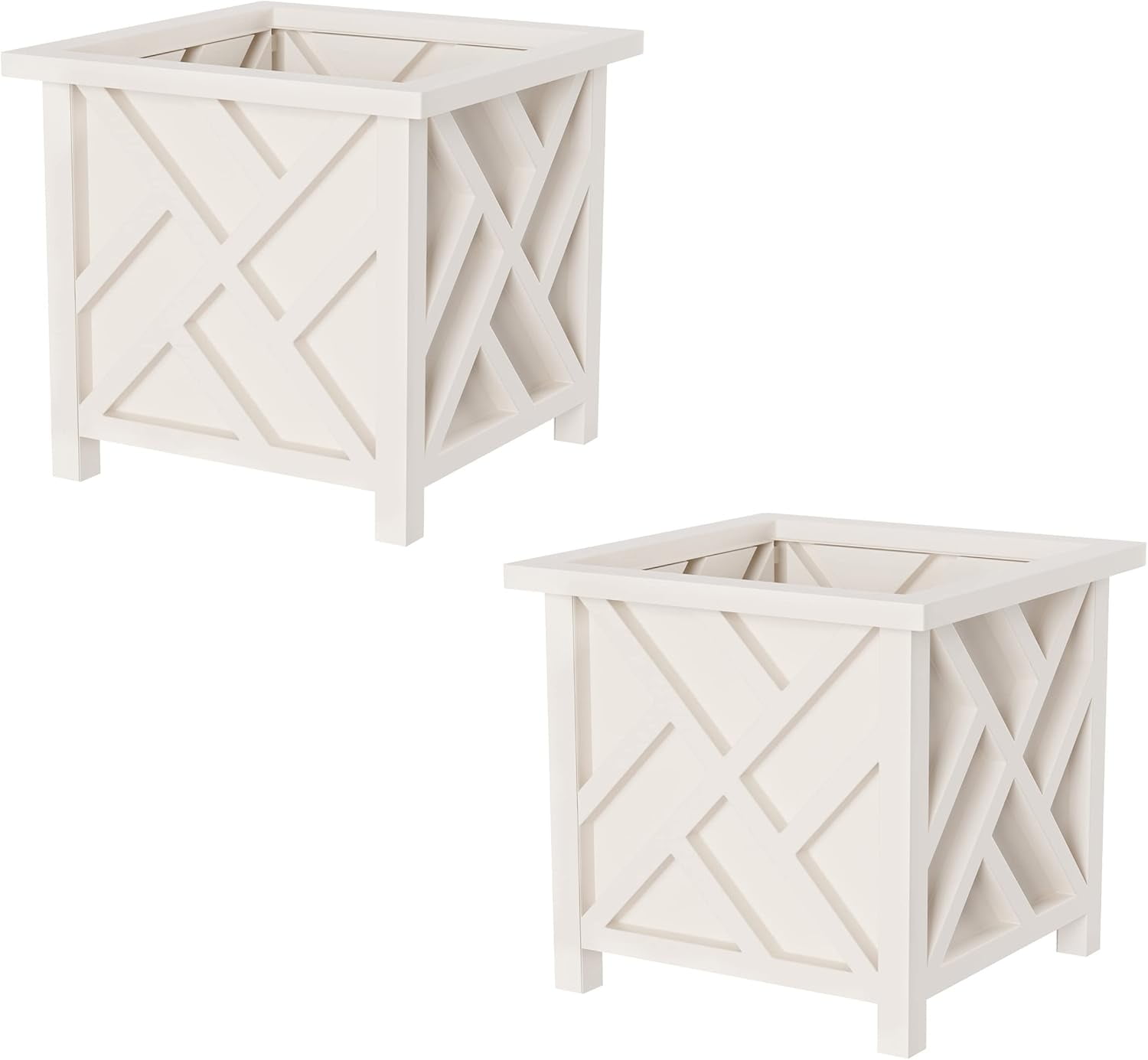 Lattice Design Outdoor Planter Box - 14.75” Square 13” Tall White Plant ...