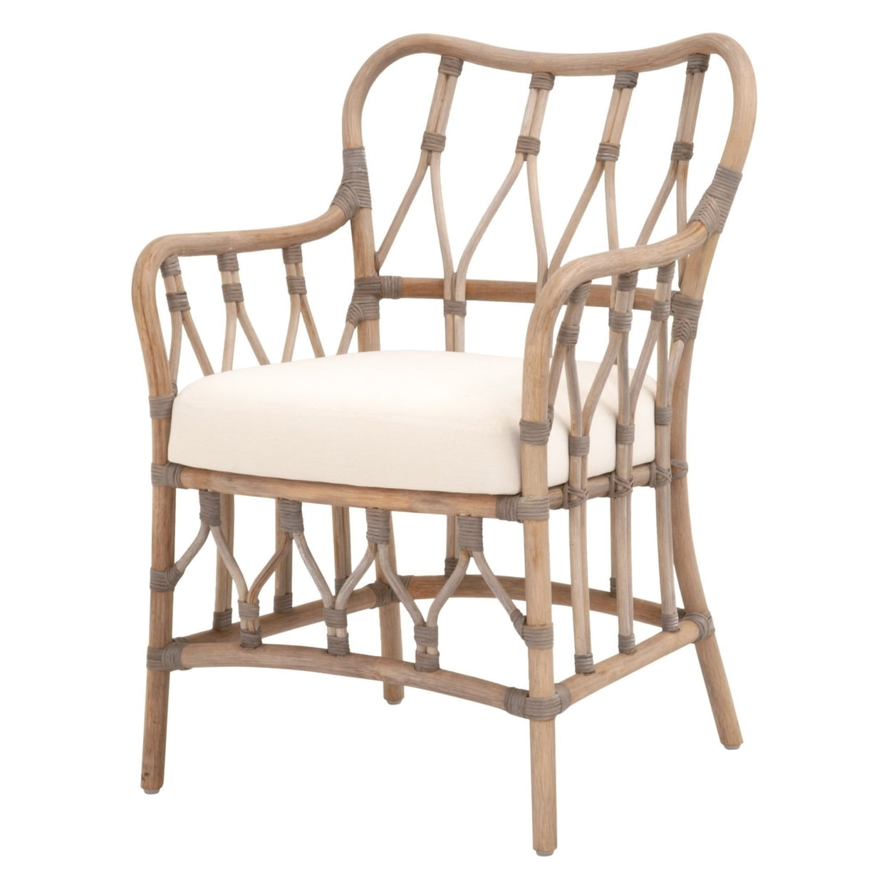 Lattice Design Wooden Arm Chair with Rattan Binding, Brown- Saltoro ...