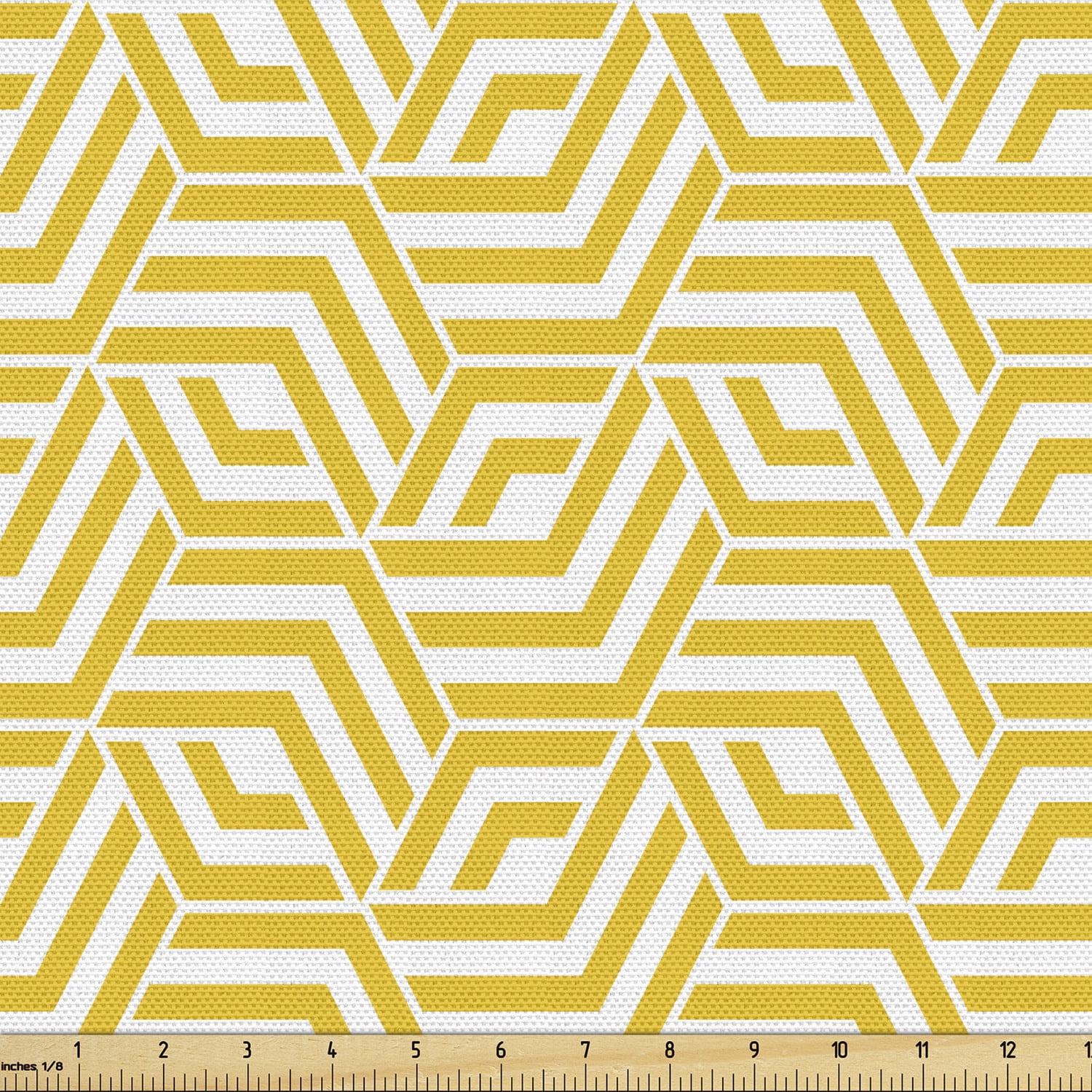 Lattice Fabric by the Yard, Hexagon Shapes with Yellow Chevron Lines ...