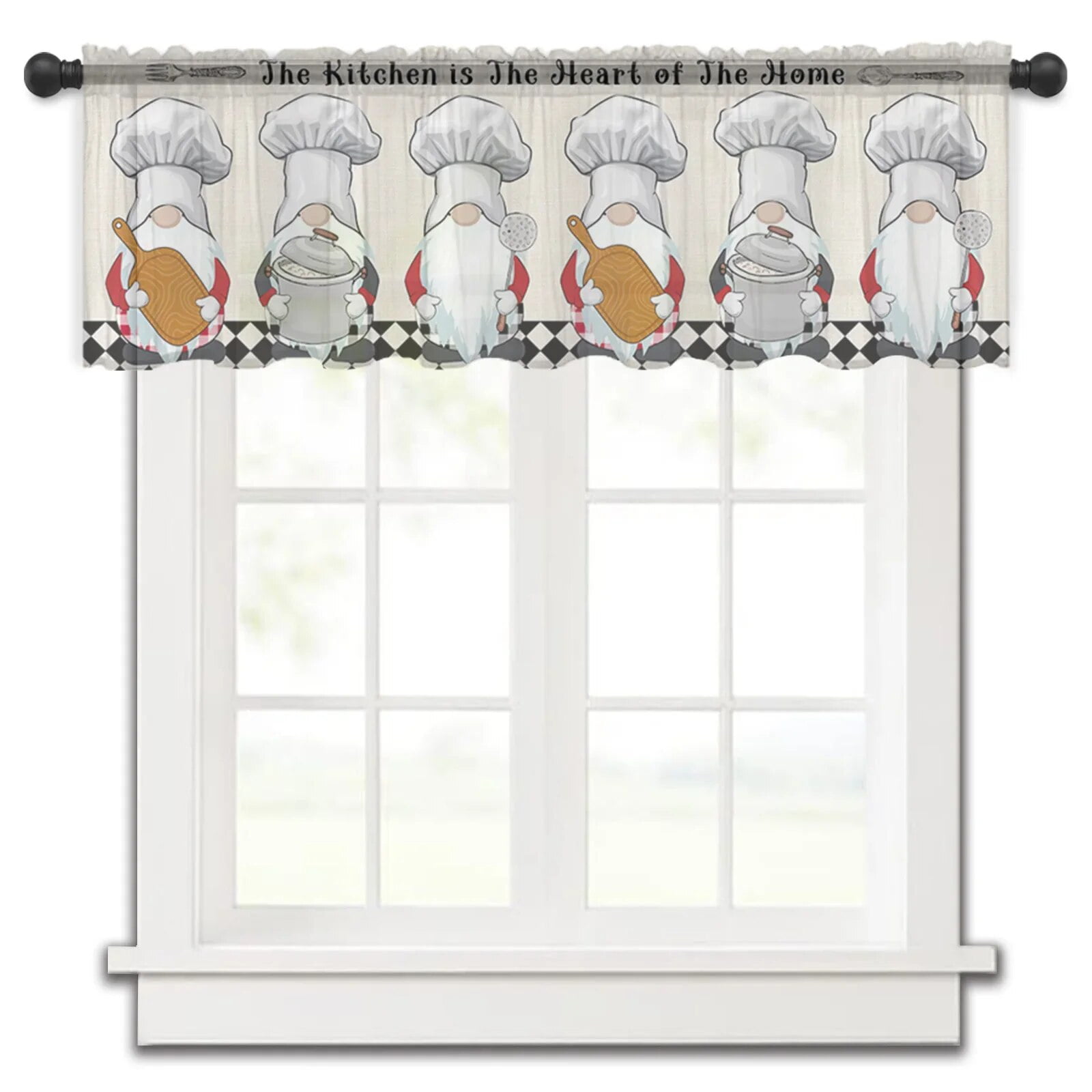 Lattice Kitchen Chef Border Kitchen Small Window Curtain Tulle Sheer ...