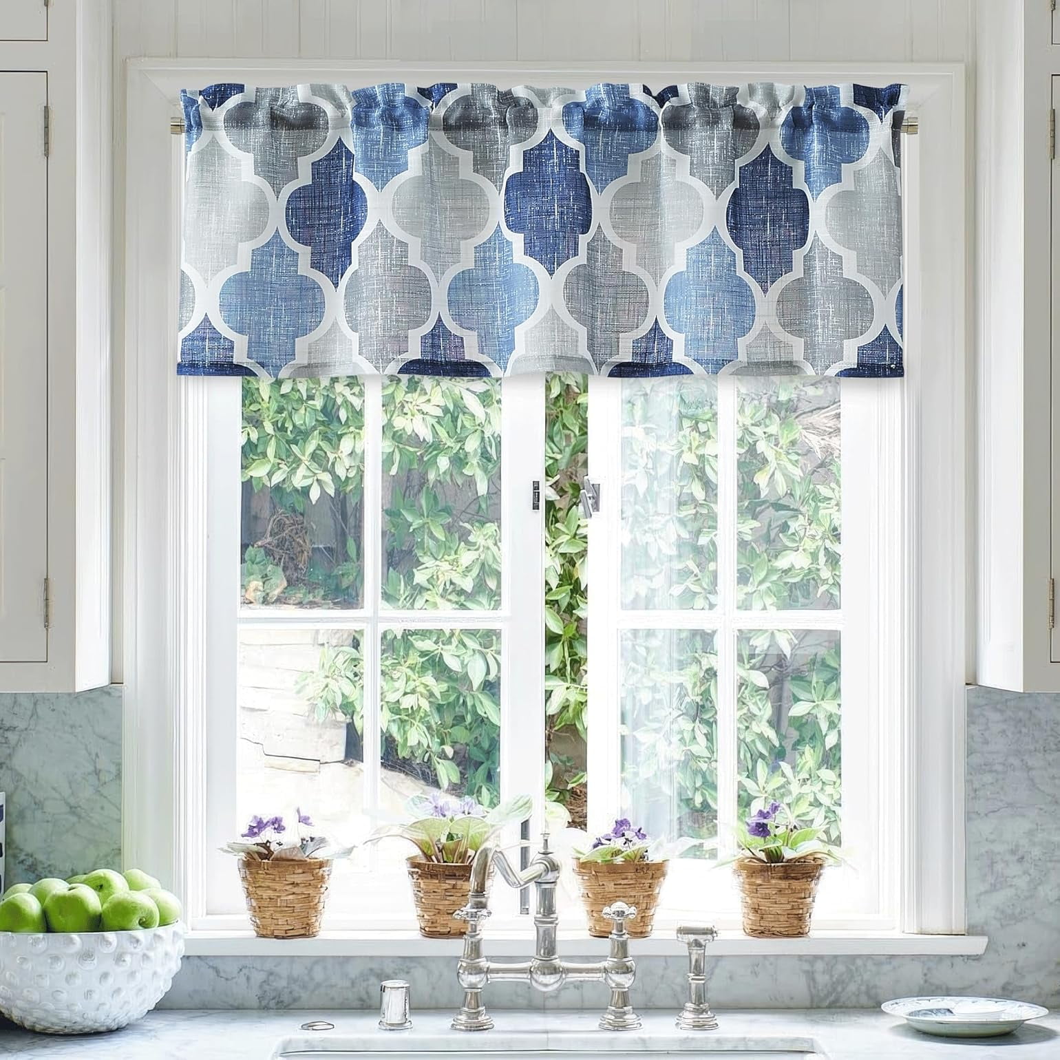 Lattice Moroccan Tile Print Valances for Windows Geometric Quatrefoil ...