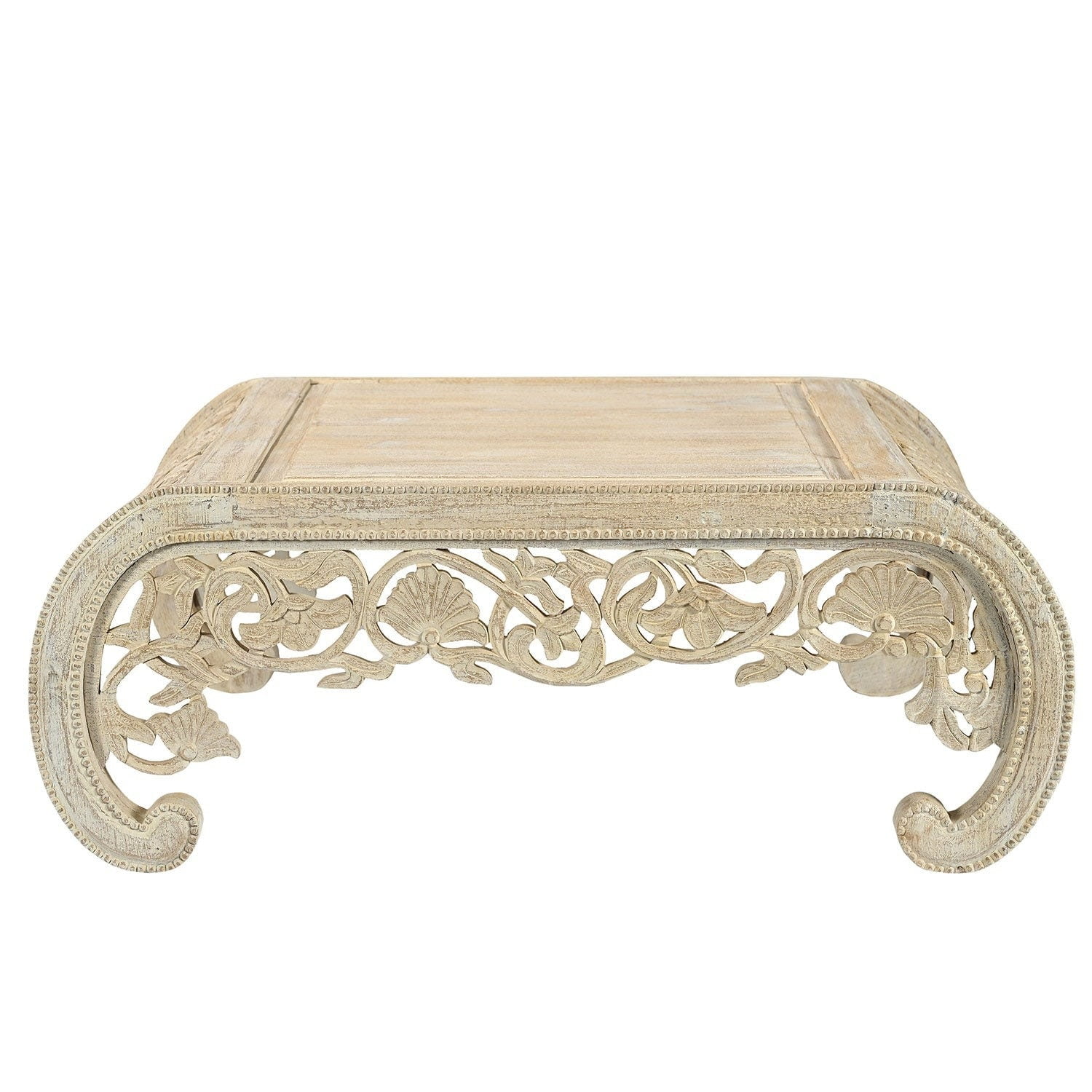 Lattice Scroll Legs Coffee Table With Distressed White Finish | 18 Inch ...