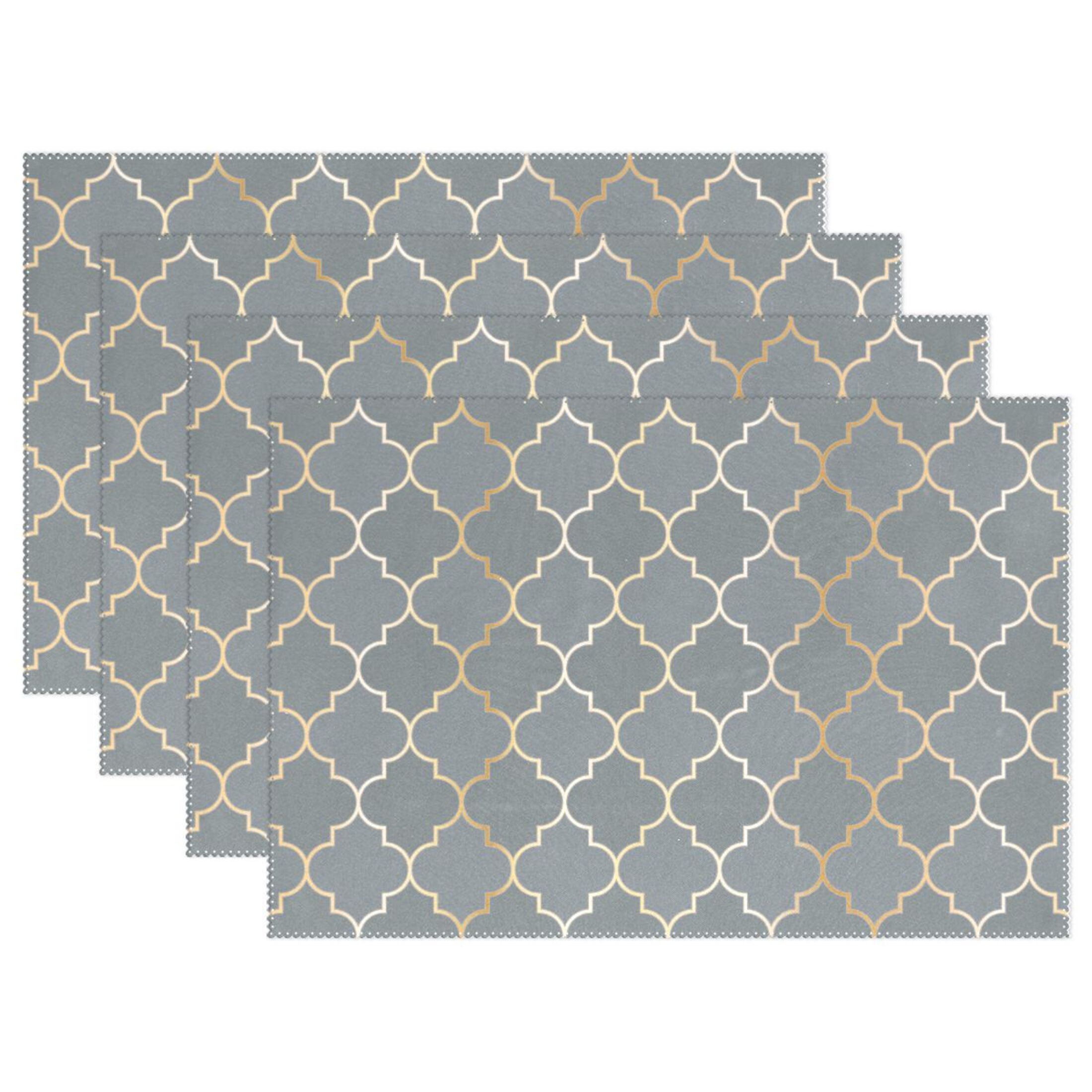 Lattice with Grey and Gold Placemats Set of 4 Dining Table Mat Linen ...