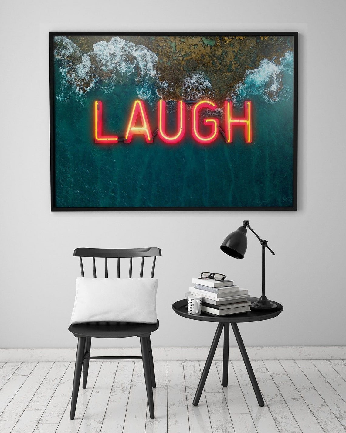 Laugh Neon Ocean Print, Neon Art Poster, Neon Sign Art, Beach Art Print ...