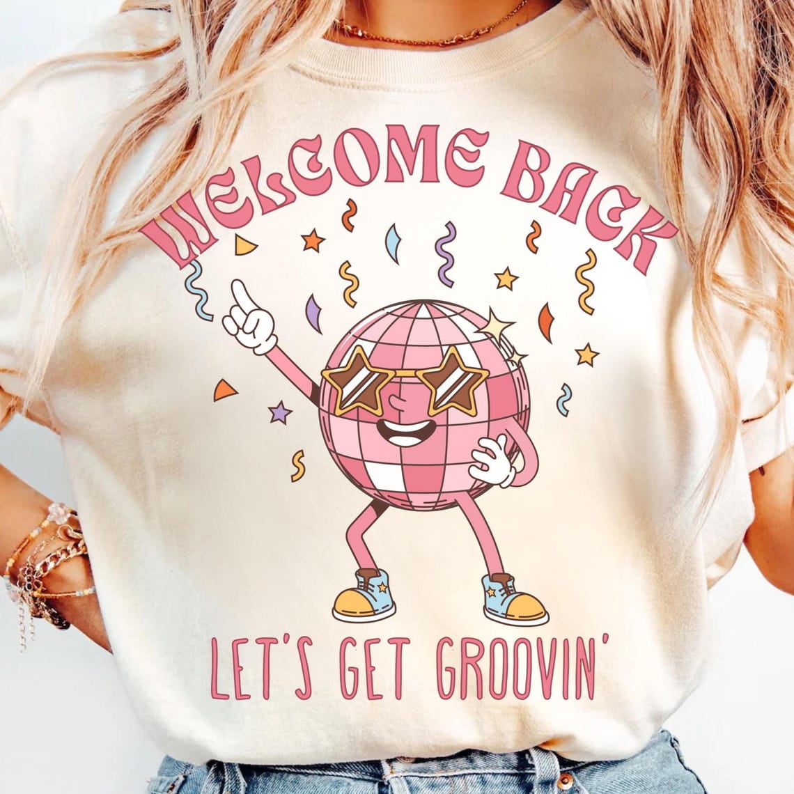 Juxt Let'S Get Groovin' Back To School T-Shirt, First Day Of School Shirt, Good Vibes, Full Size ...