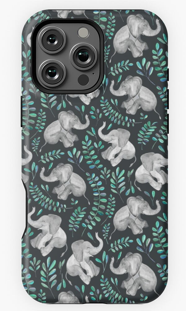 Laughing Baby Elephants Emerald Turquoise Phone Case for iPhone 16 15 ...