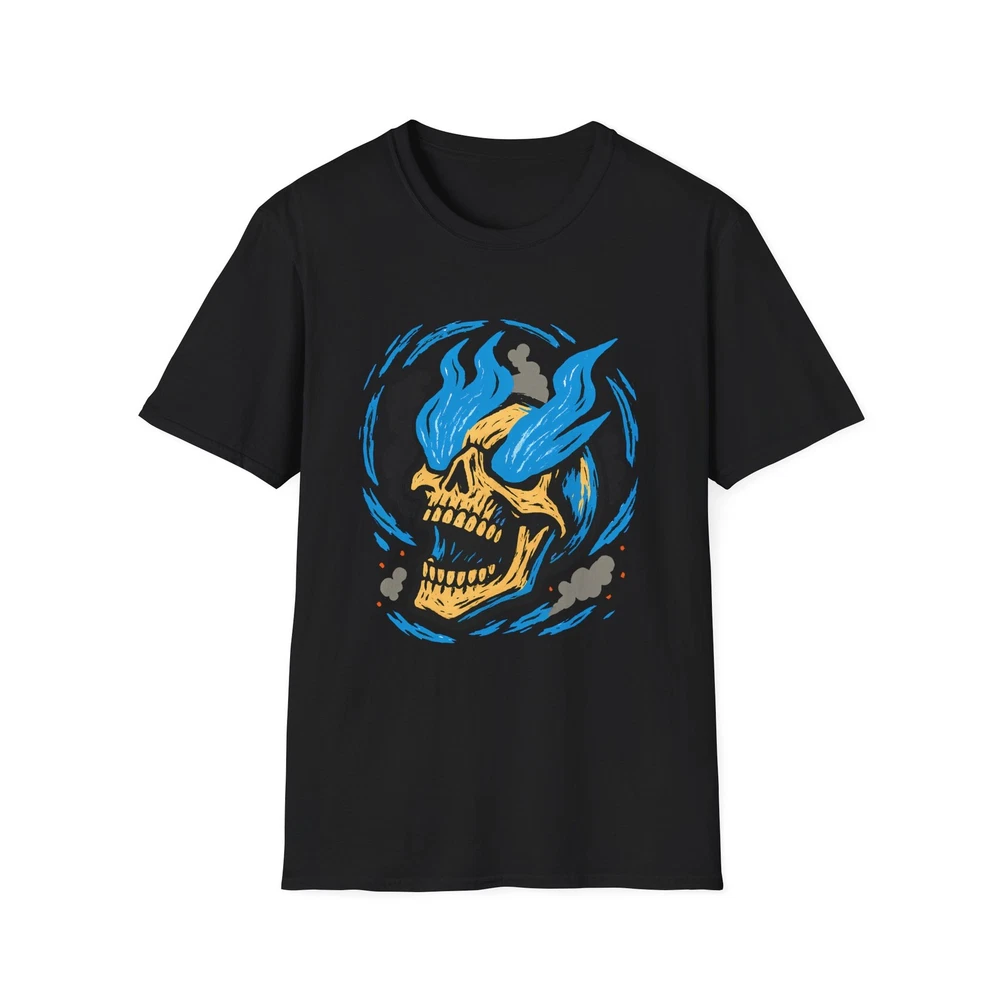 Laughing Cranium Blue Flames Dark Humor Bone Head Graphic Design Unisex ...