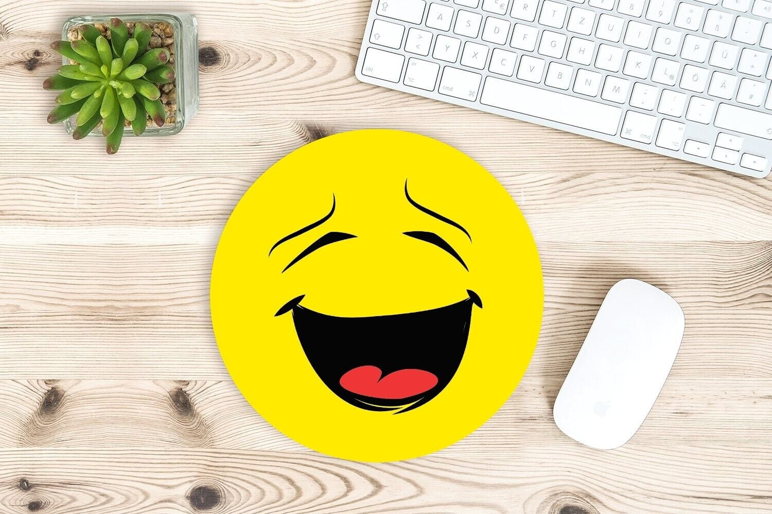 Laughing Emoji Mouse Pad 7.5" Round Non Slip Rubber Bottom Computer ...