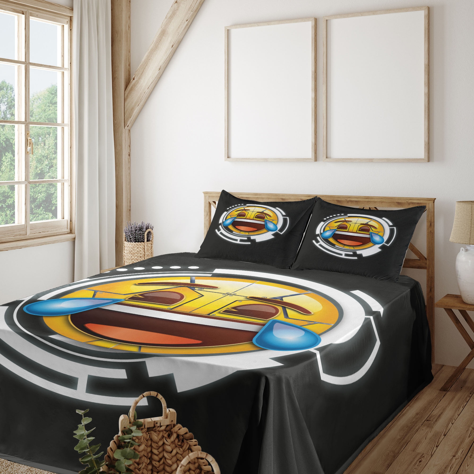 Laughing Emoji Sheet Set, Futuristic Themed Art Smiling Yellow Face ...