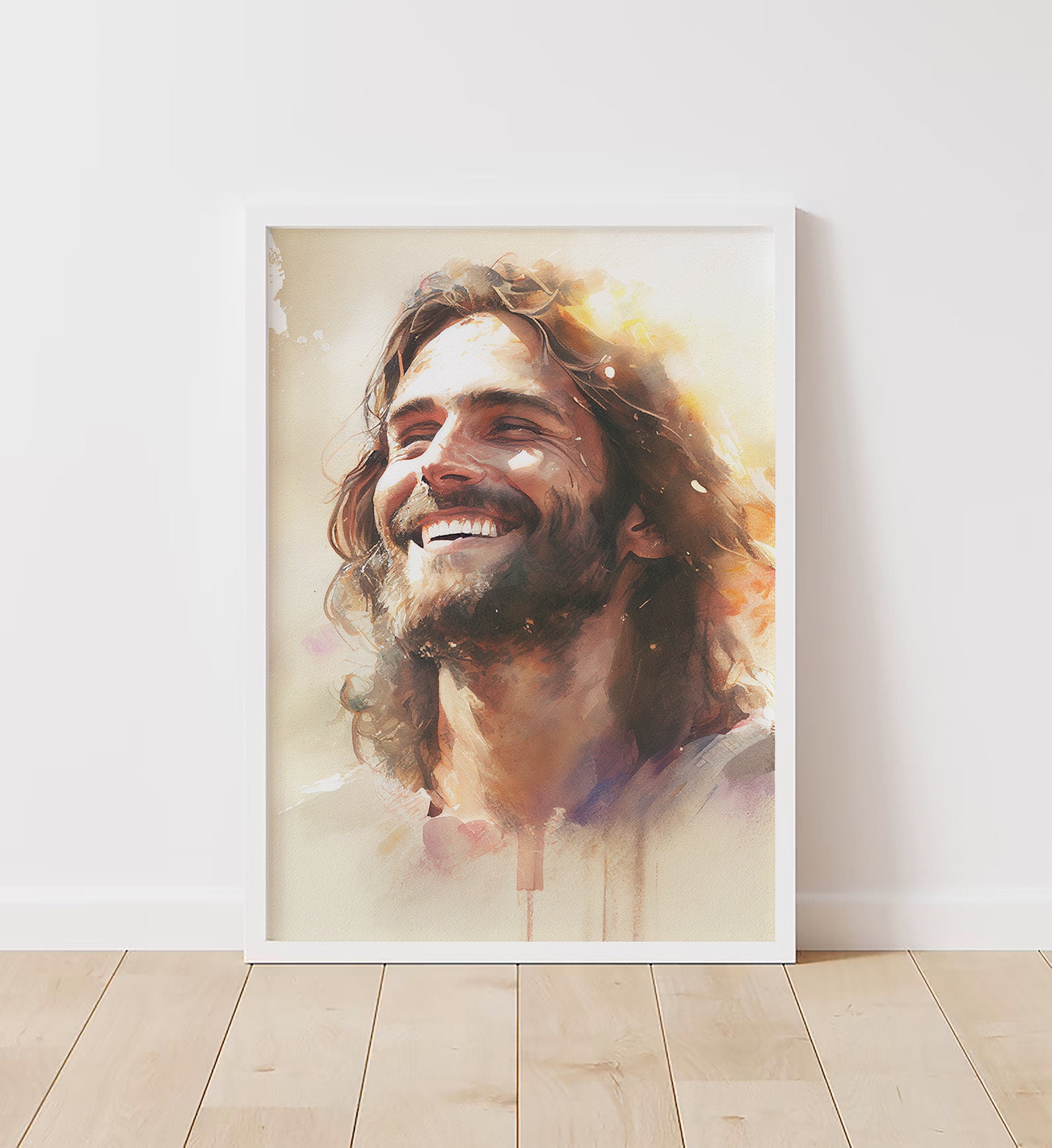 Laughing Jesus Watercolor Portrait: Joyful Christ Art - Walmart.com