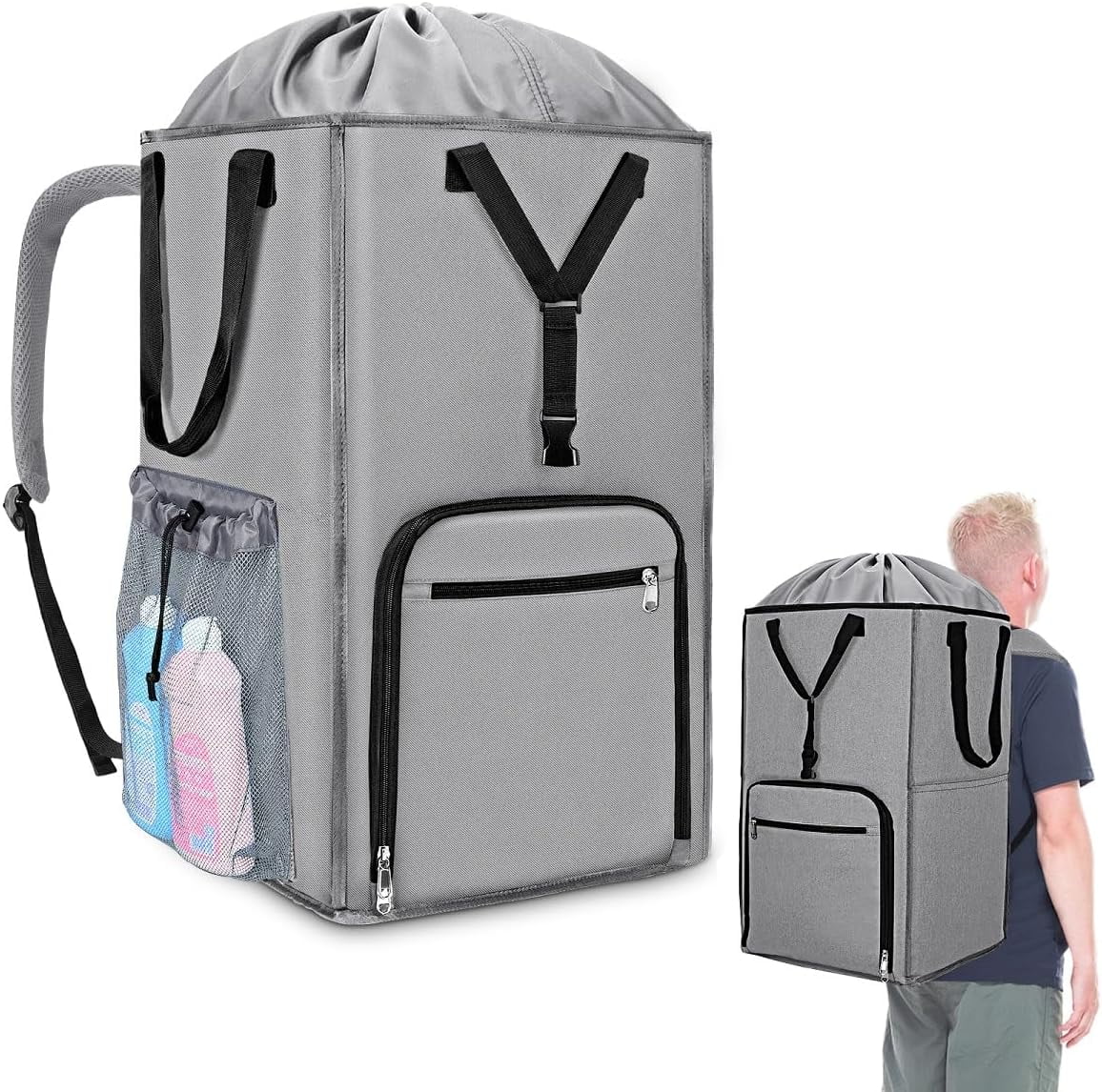 Laundry Bag Backpack, 2 in 1 Extra Large Laundry Hamper Basket for ...