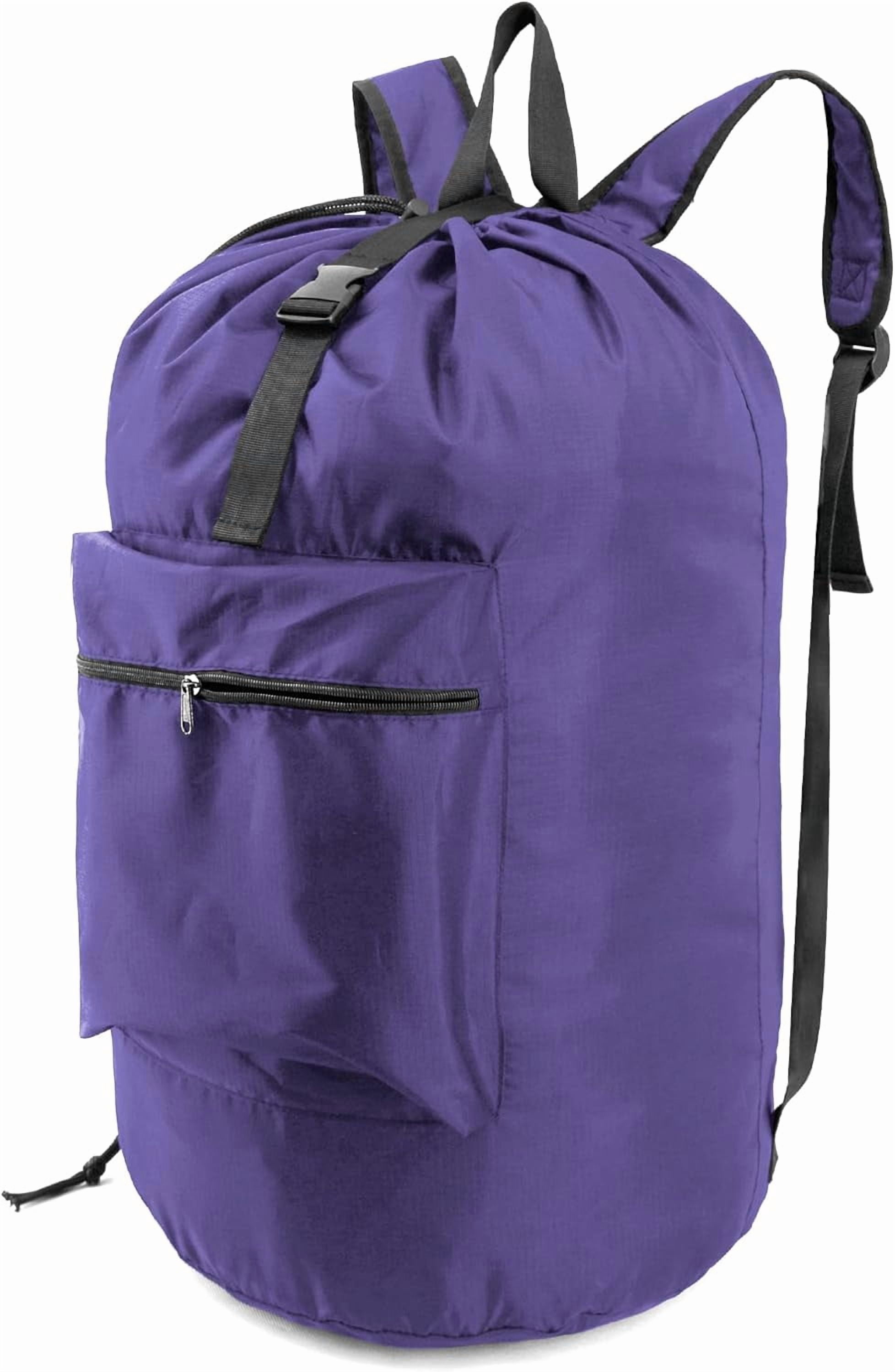 Laundry-Bag-Backpack-Heavy-Duty, Burgundy Nylon Drawstring Portable ...