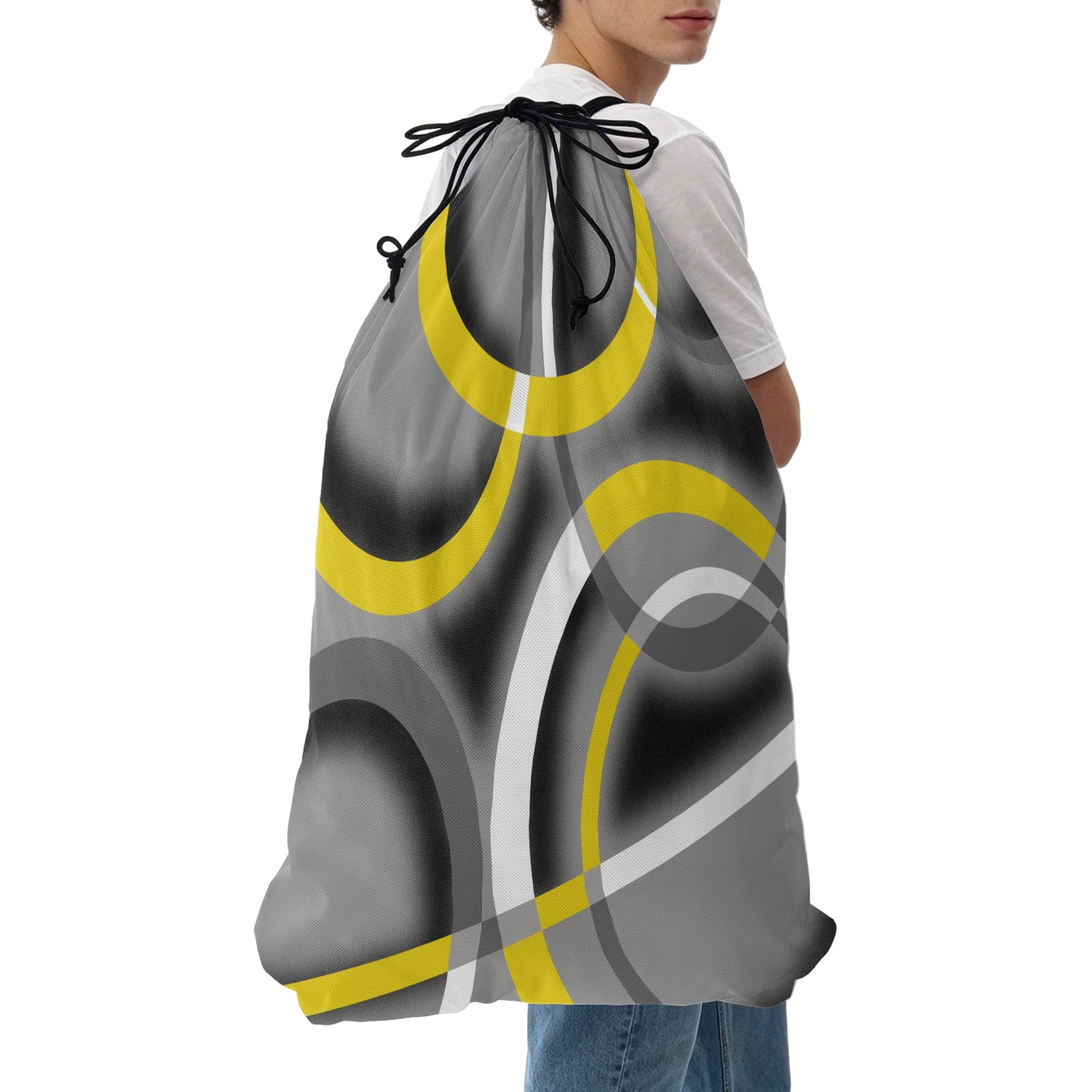 Laundry Bag Yellow Grey Geometric Circle Mesh Wash Bags Dirty Clothes ...