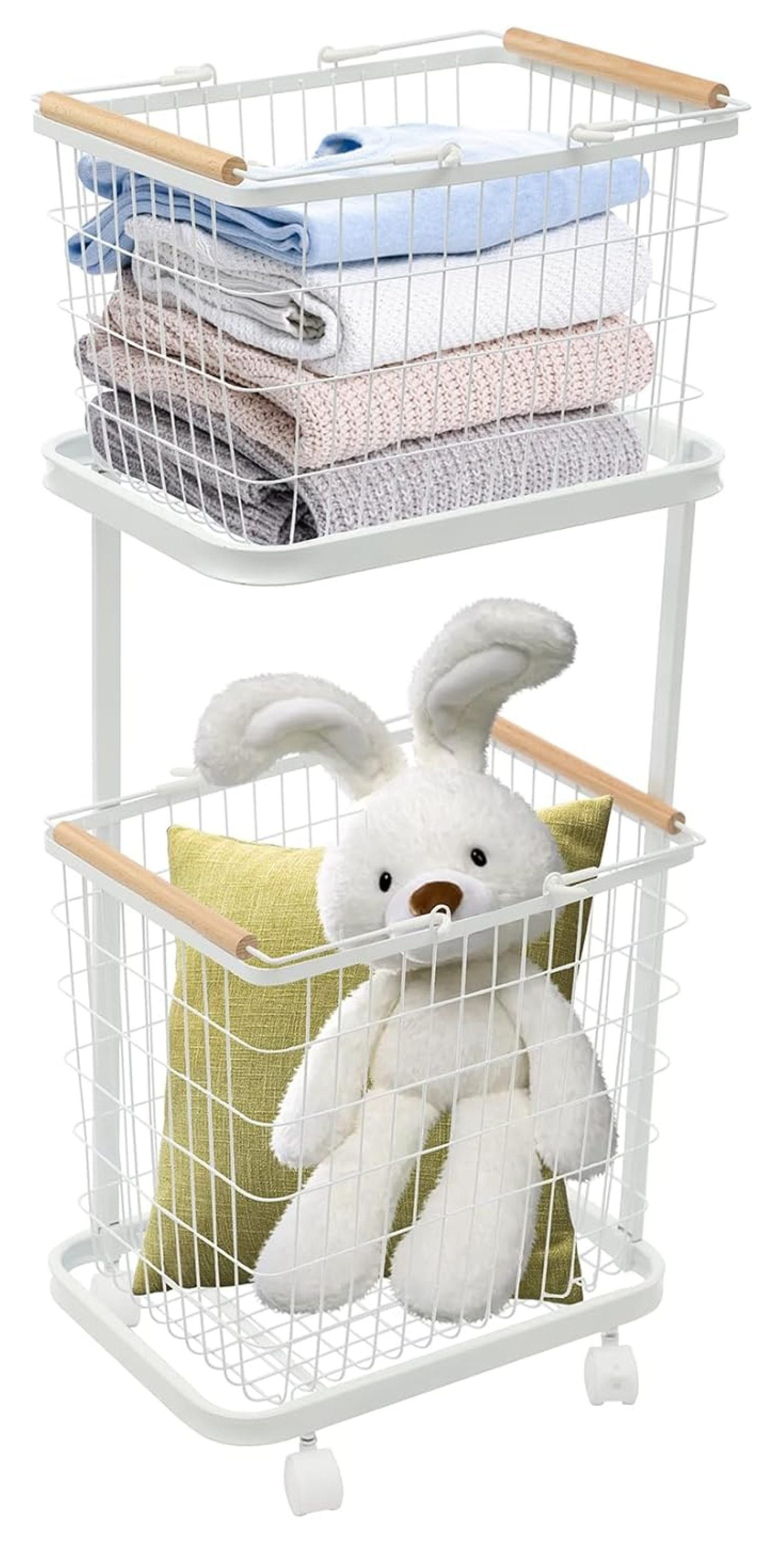 Laundry Basket, 2 Tiers Removable Laundry Baskets Cart Load Bearing ...