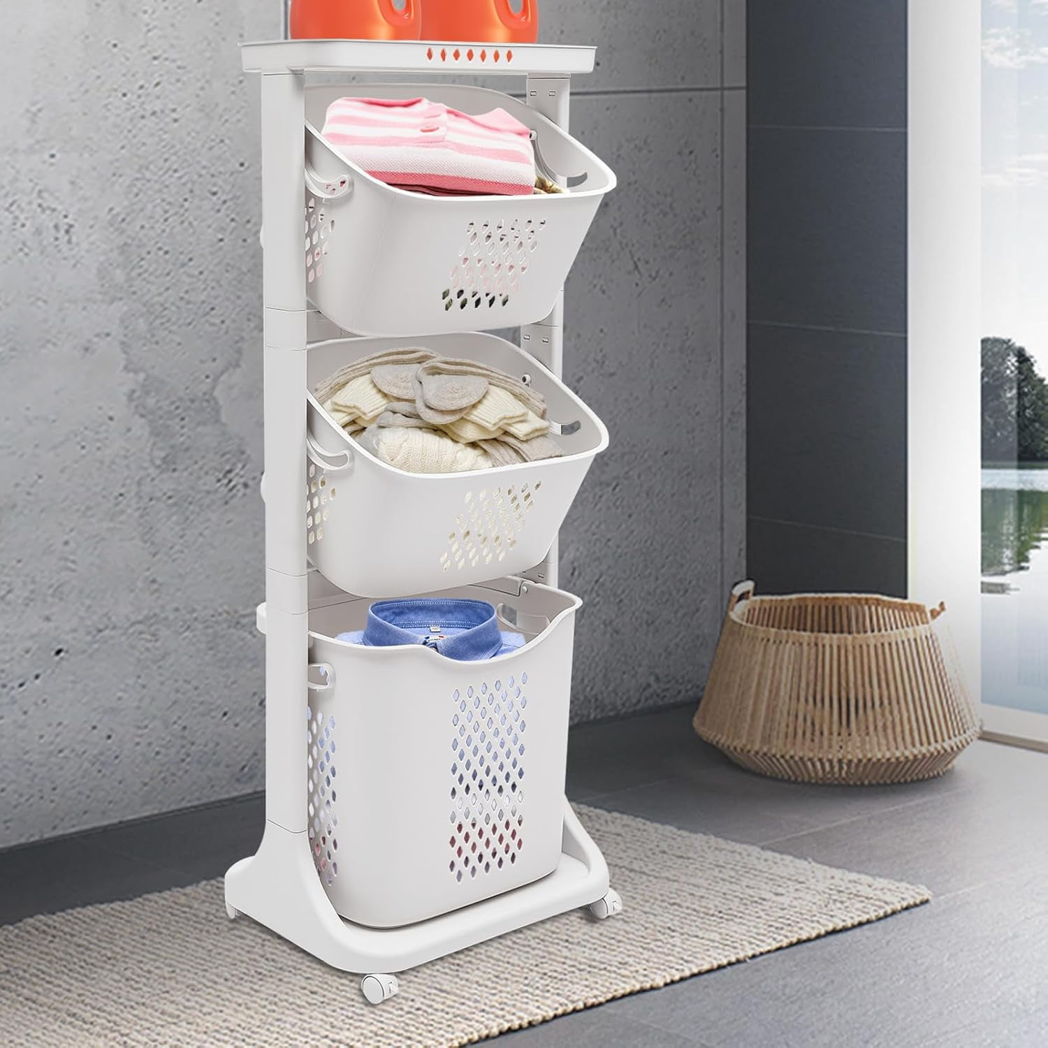 Laundry Basket, 3 Tier Sorter Clothes Storage Hampe Organizer Shelf ...