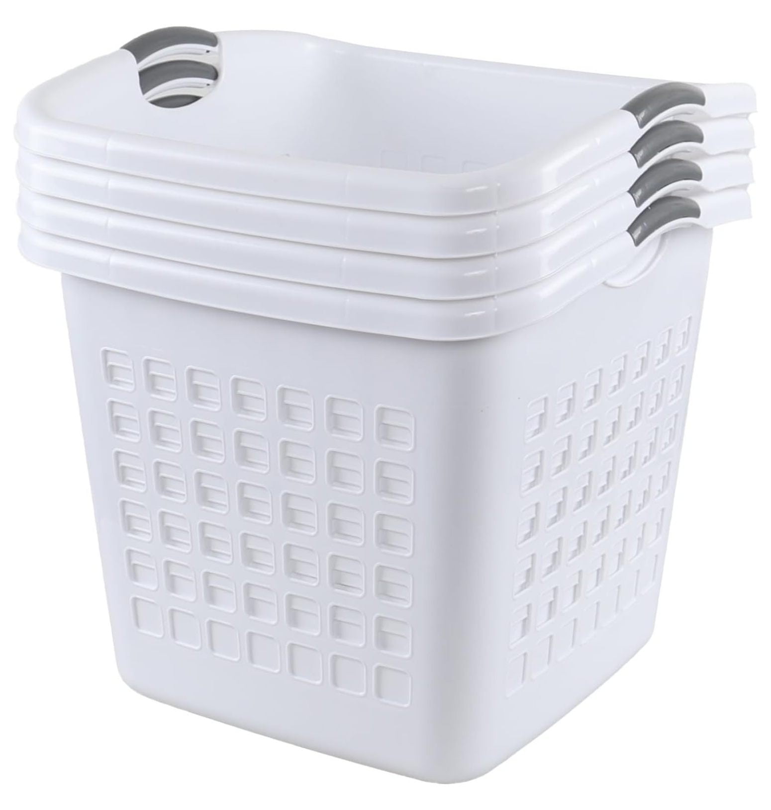 Laundry Basket, 4 Pack - 2 Bushel Ultra Square Plastic Hamper with ...