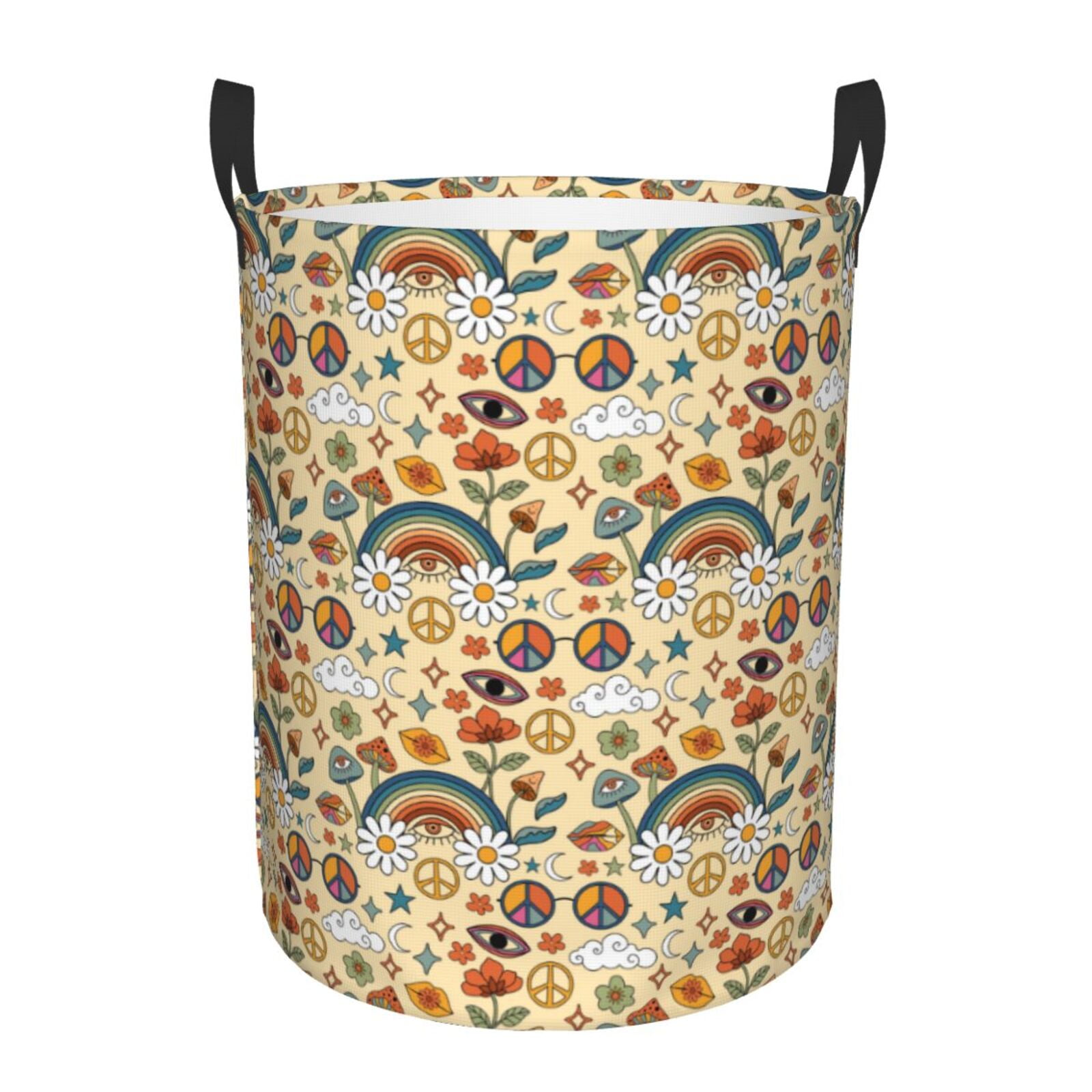 Laundry Basket, 70s Hippie Style Waterproof Laundry Hamper With Padded ...
