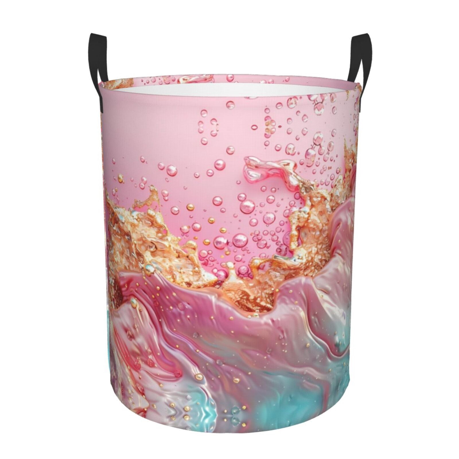 Laundry Basket, Abstract Pink Gold Splash Waterproof Laundry Hamper ...
